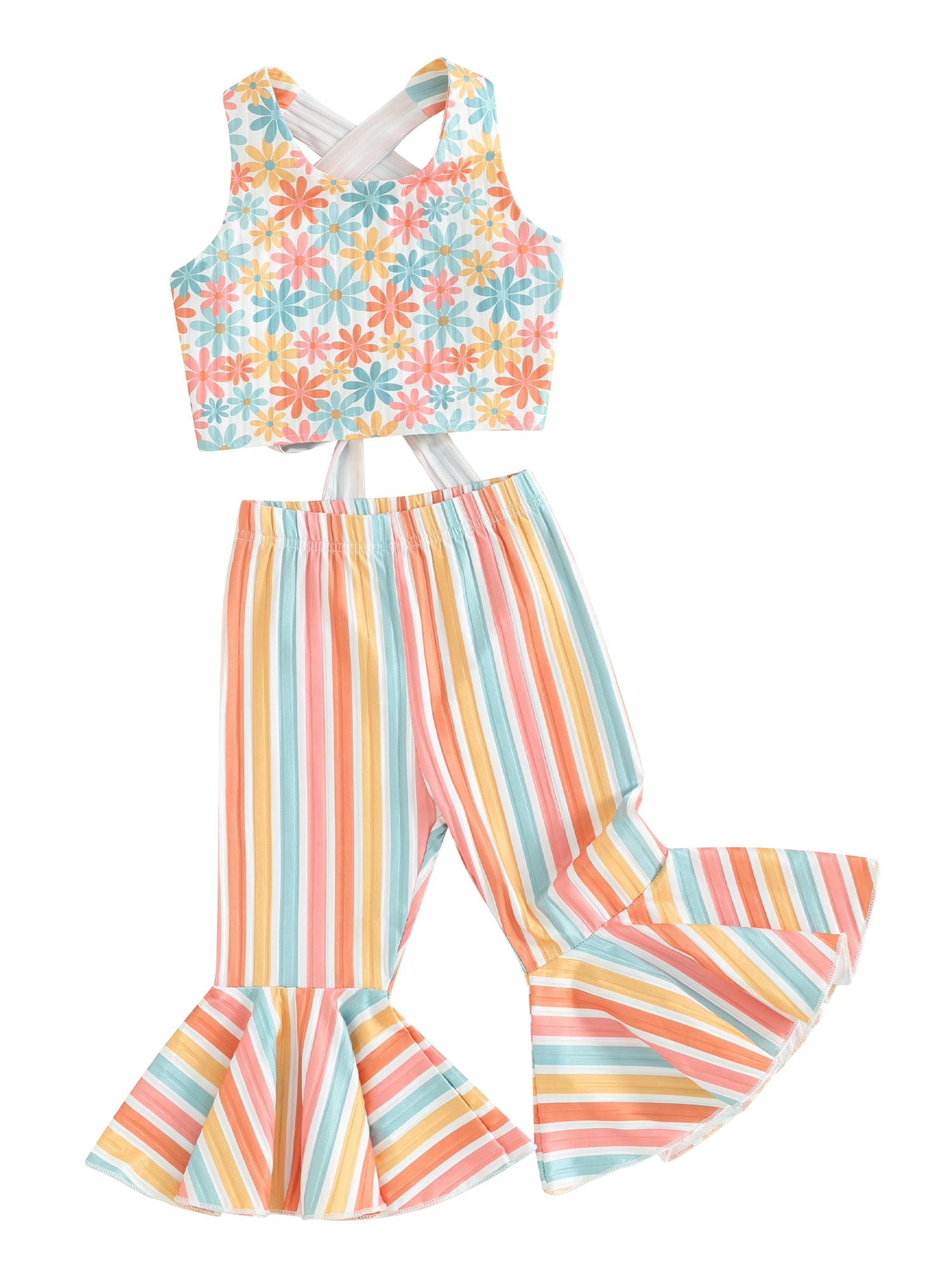 Biekopu Toddler Girl Pants Set Floral Print Sleeveless Crop Tank Tops ...