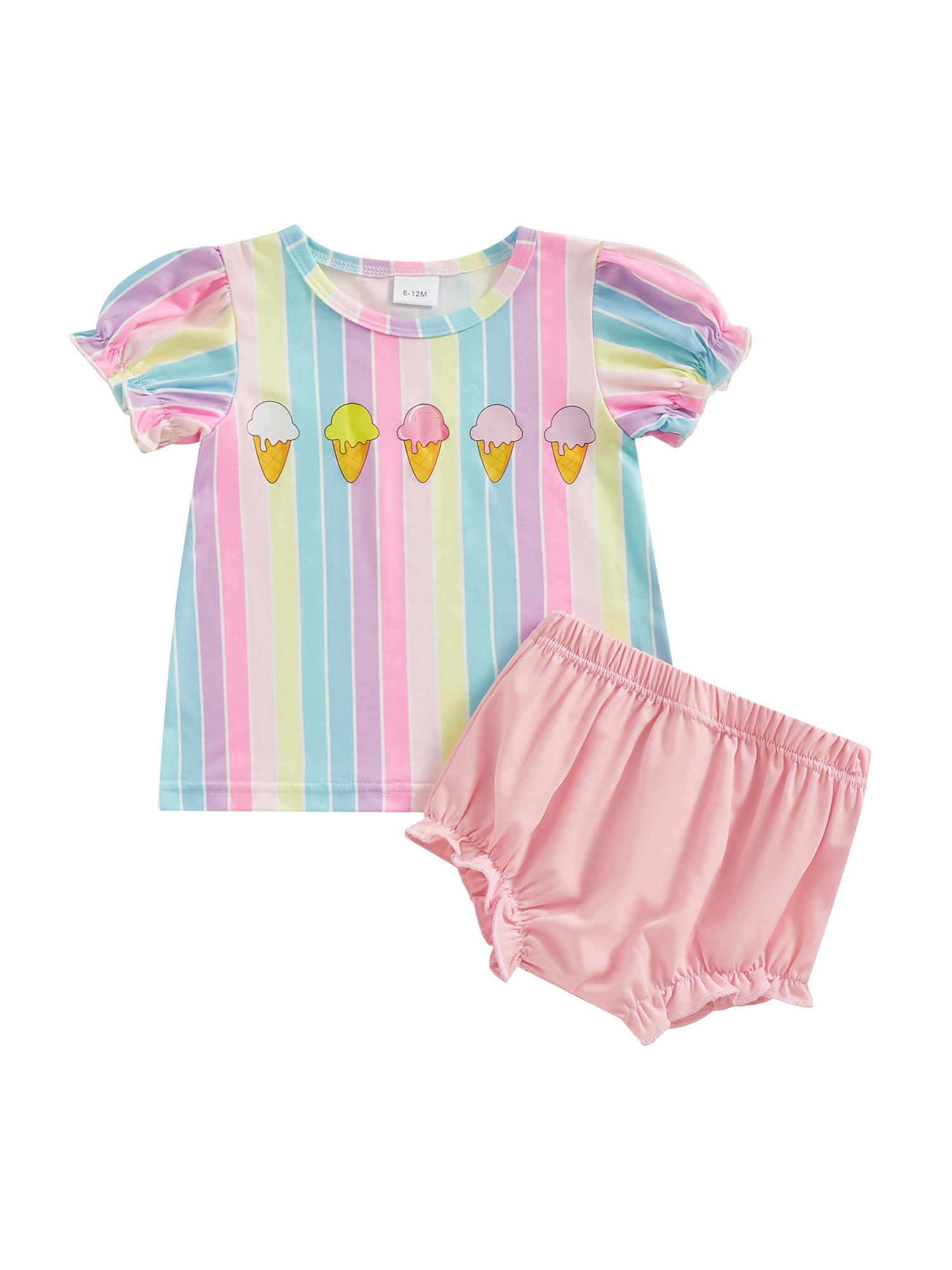 Biekopu Toddler Girl Summer Outfit Rainbow Stripe Ice Cream Cone Print ...