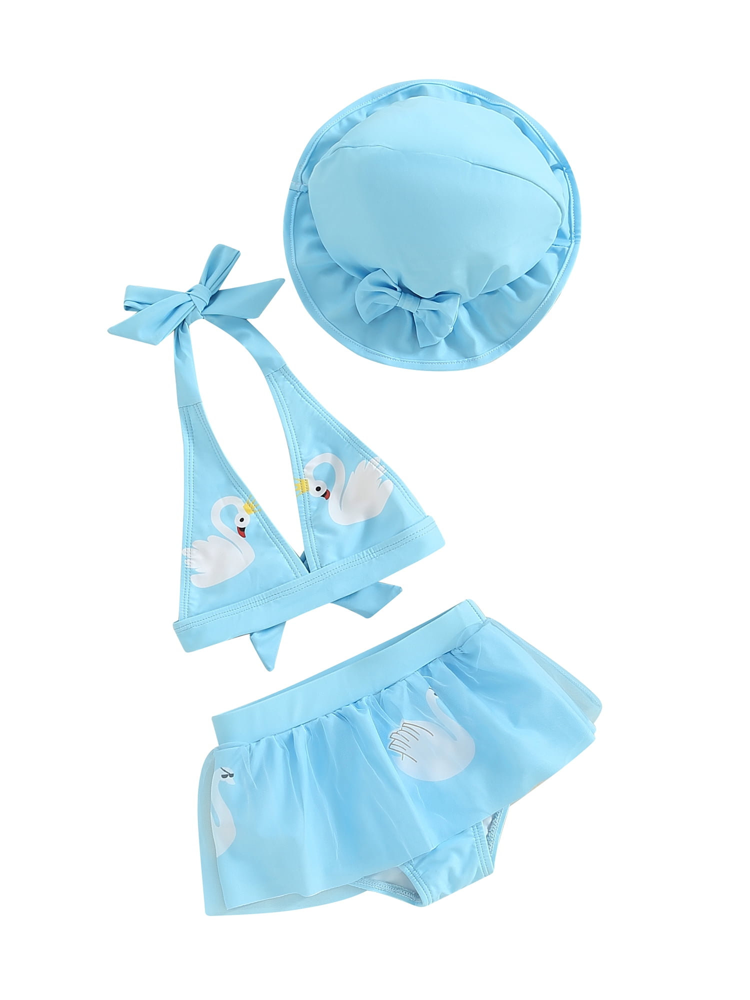 Biekopu Toddler Girls 3Pcs Swimsuits Swan Print Bikini Sets Tops Shorts ...