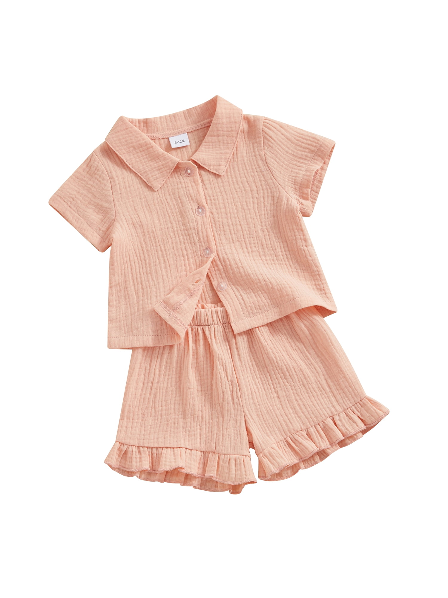 Biekopu Toddler Girls Summer Outfits Solid Color Buttons Short Sleeve ...