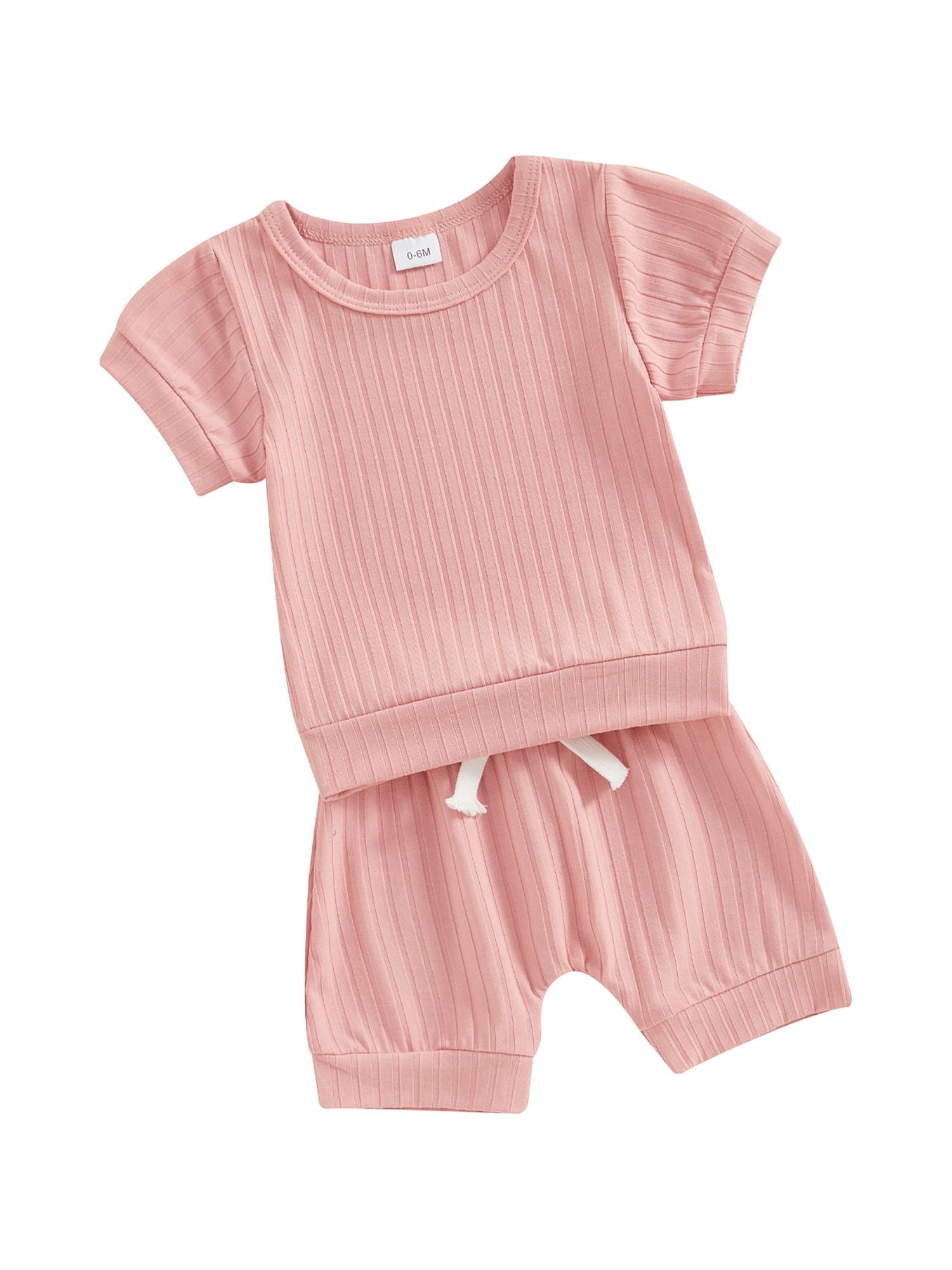 Biekopu Toddler Girls Summer Shorts Sets Short Sleeve Solid Color Tops ...