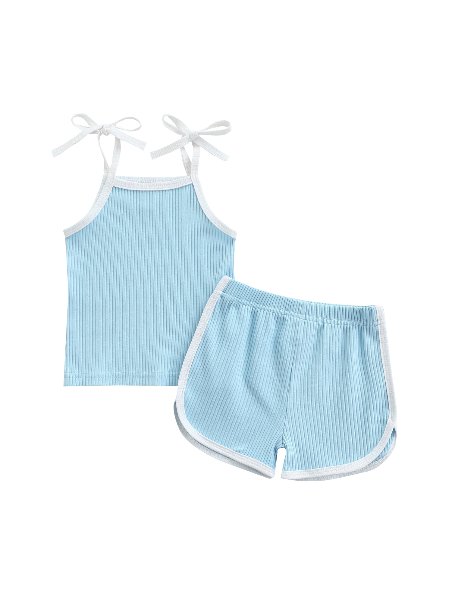 Biekopu Two Piece Girl’s Summer Clothes Fashion Solid Color Pitted Tie ...