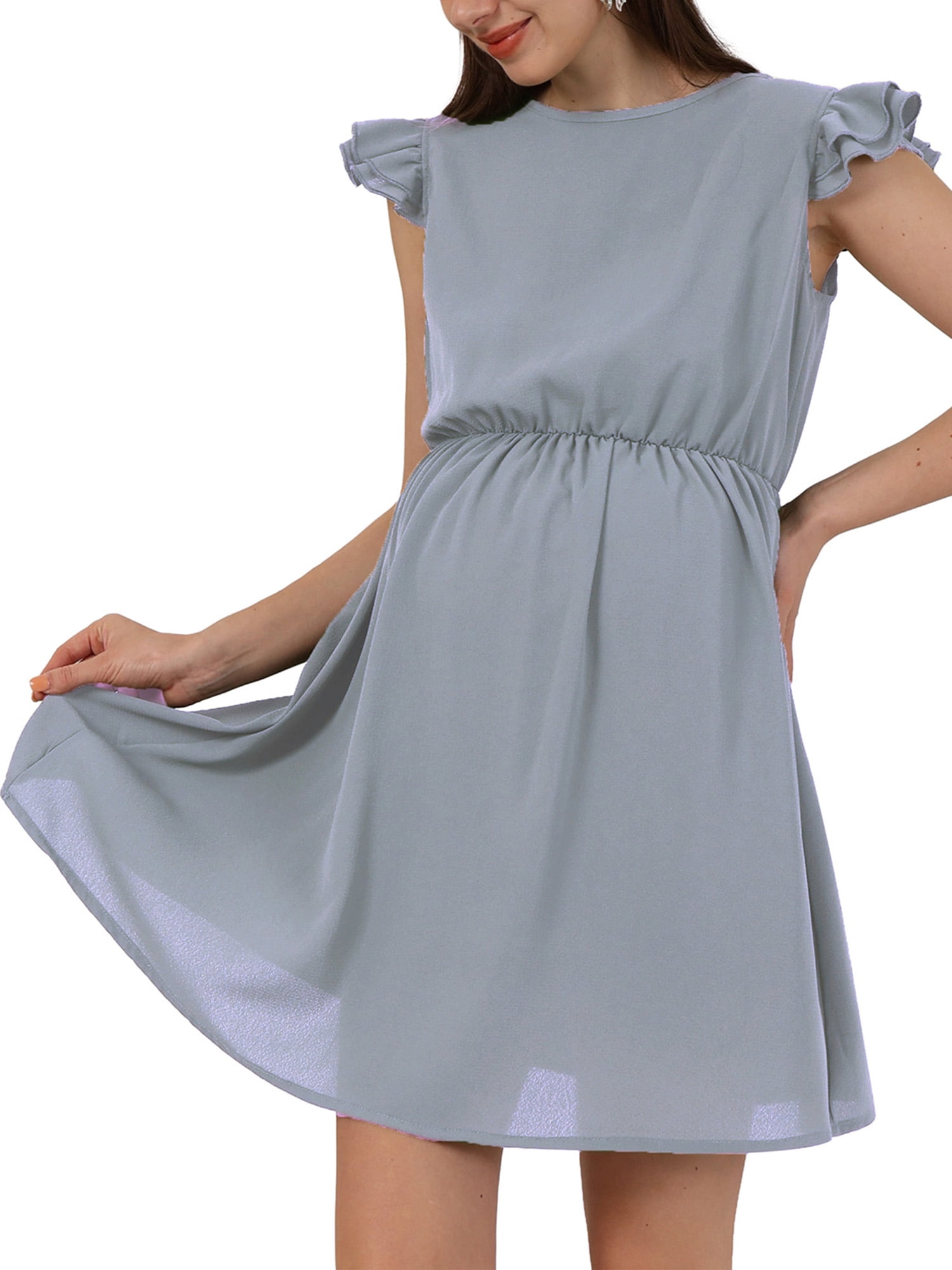 Biekopu Women Summer Maternity Dress, Fly Sleeve Crew Neck Solid Mini ...