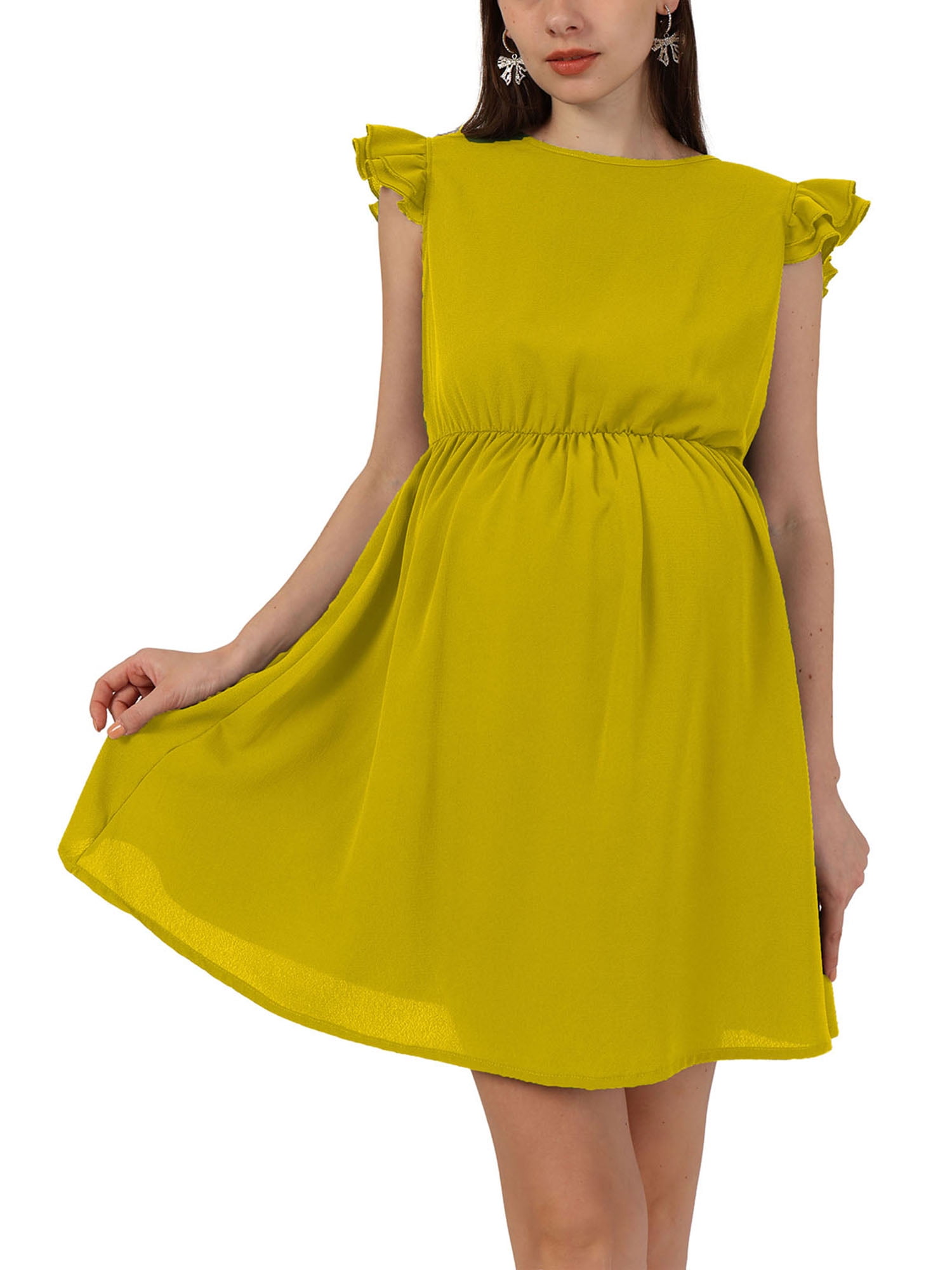 Biekopu Women Summer Maternity Dress, Fly Sleeve Crew Neck Solid Mini ...