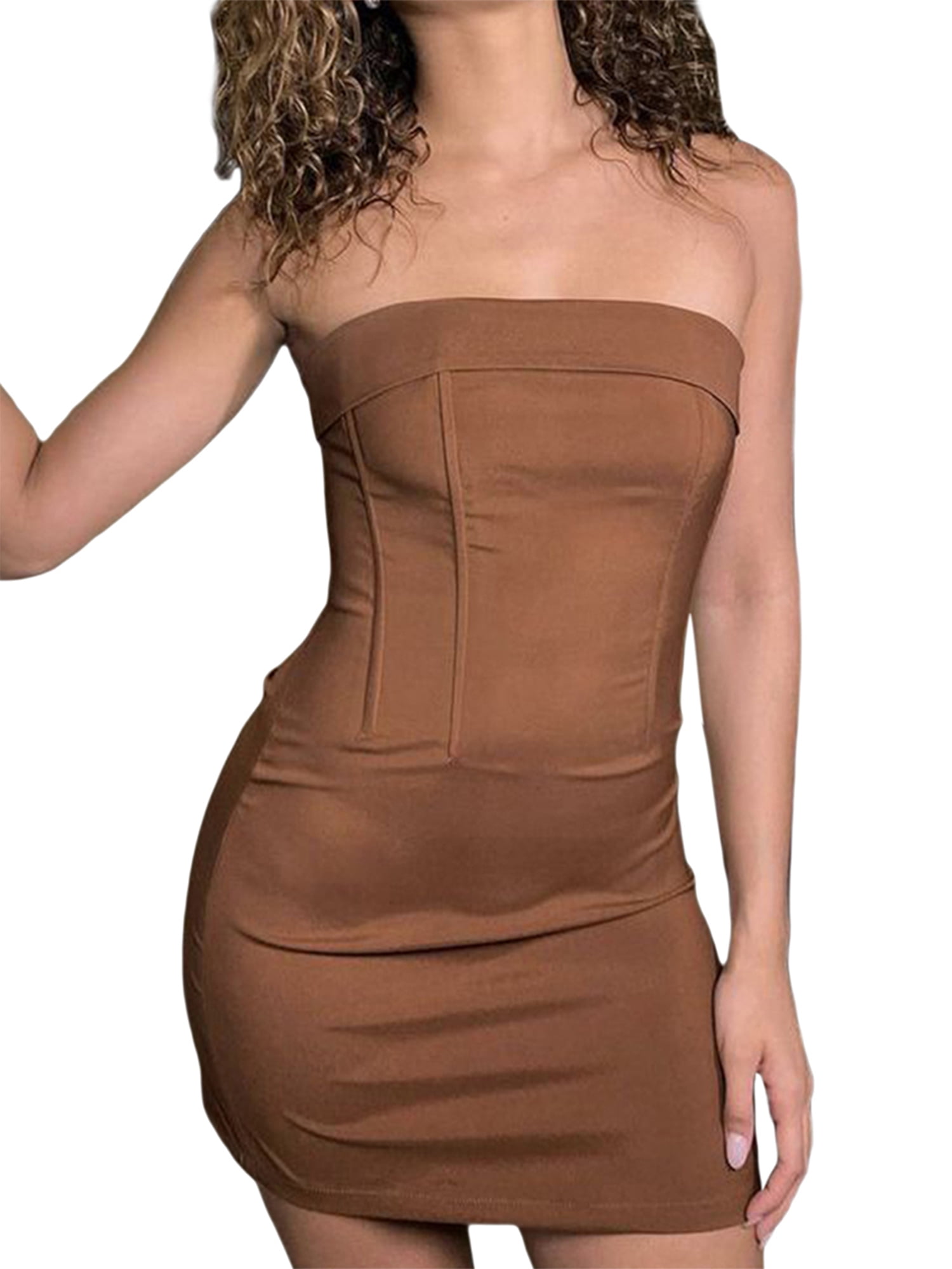 Biekopu Women’s Casual Tube Tops Dress Fashion Solid Color Off-the ...