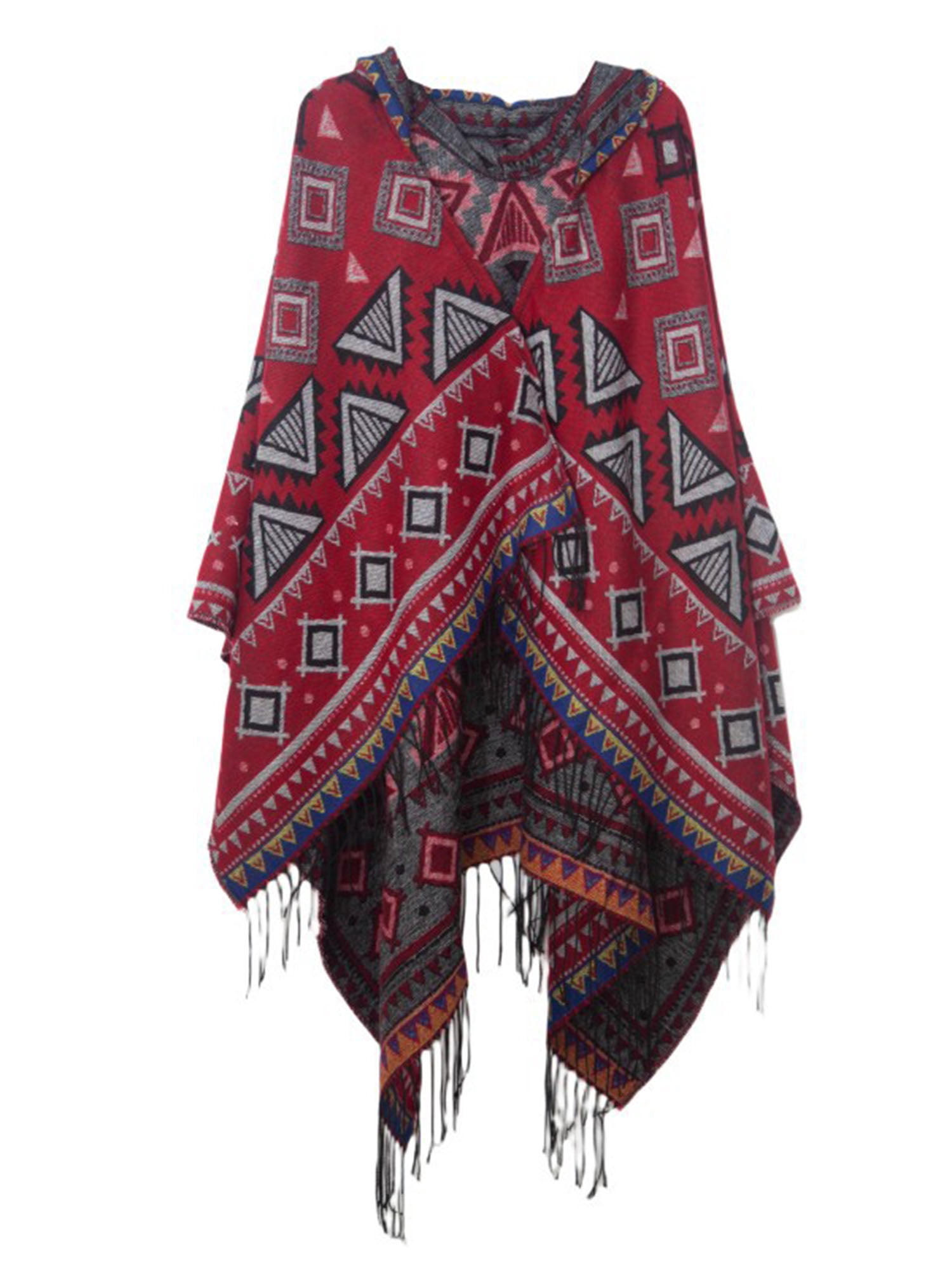 Biekopu Women's Hooded Shawl Wraps with Tassels Vintage Poncho Sweater ...