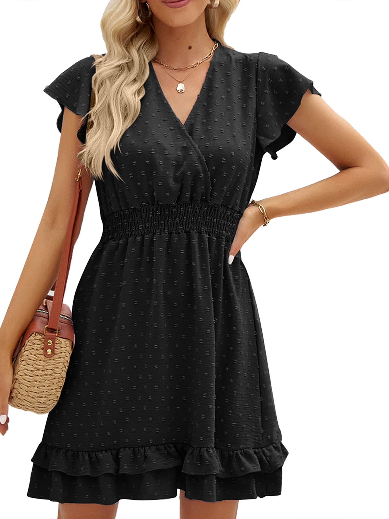 Biekopu Women's Summer Short Pregnancy Dress Short Sleeve V Neck Swiss ...
