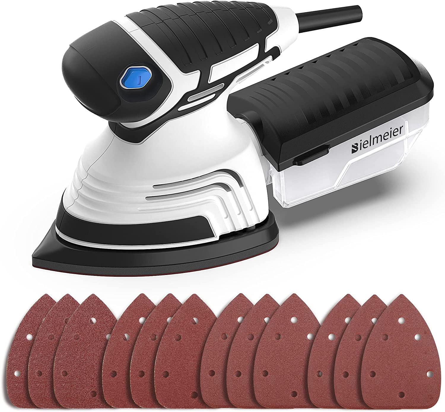 Bielmeier Handheld Power Detail Sander with 12 Sandpapers, Dust Box ...