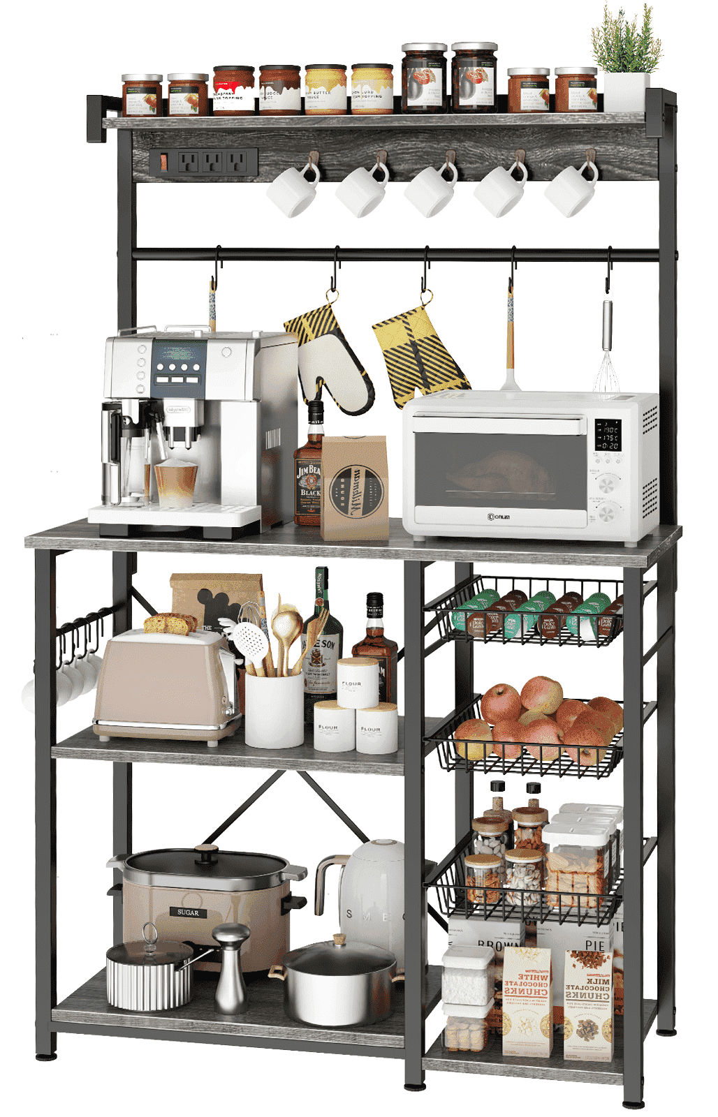 "Biemlerfn Kitchen Bakers Rack, 39.8"" Wide, 5 Tiers, Power Outlets ...