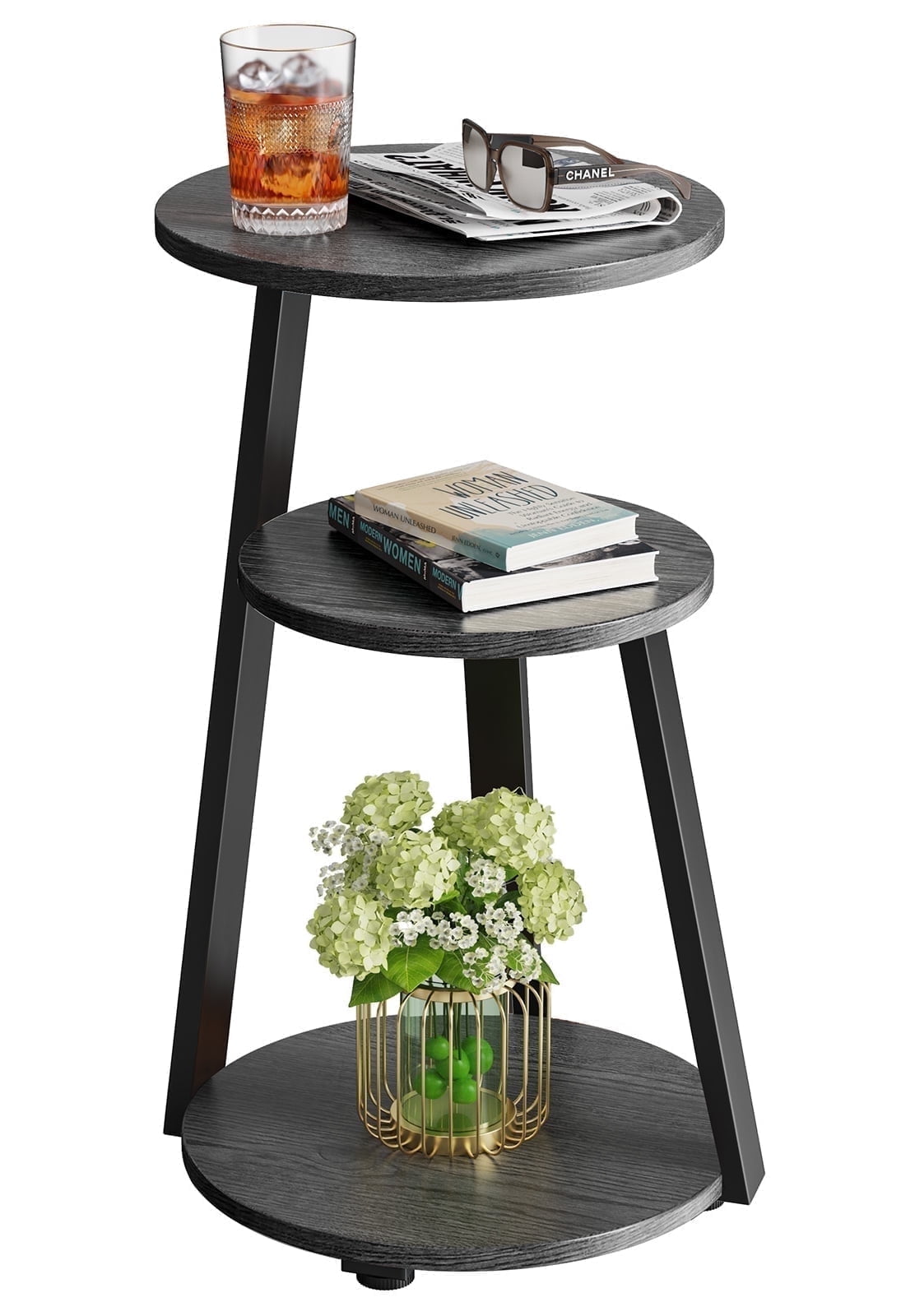 Biemlerfn End Side Table, Round Sofa Table with Metal Frame, 3-Tier ...