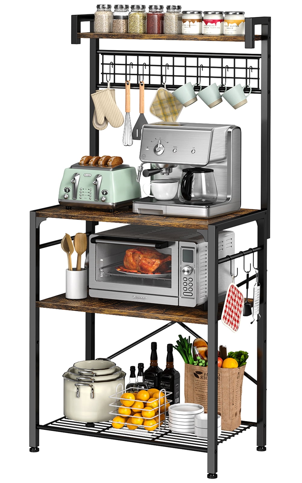 Biemlerfn Kitchen Bakers Rack with Hutch, 4 Tiers Coffee Bar Table with ...