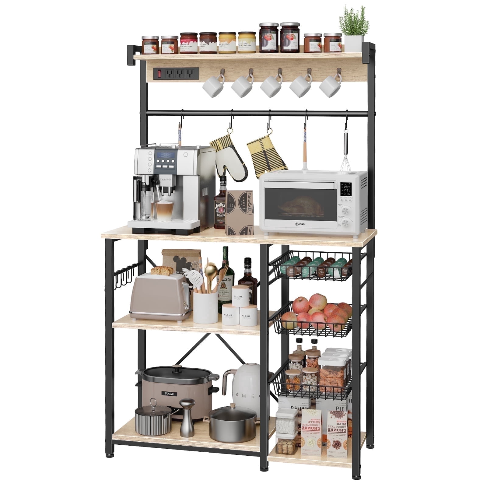 Biemlerfn 39" Wide Large Bakers Rack with Power Outlets, 5 Tiers Coffee ...