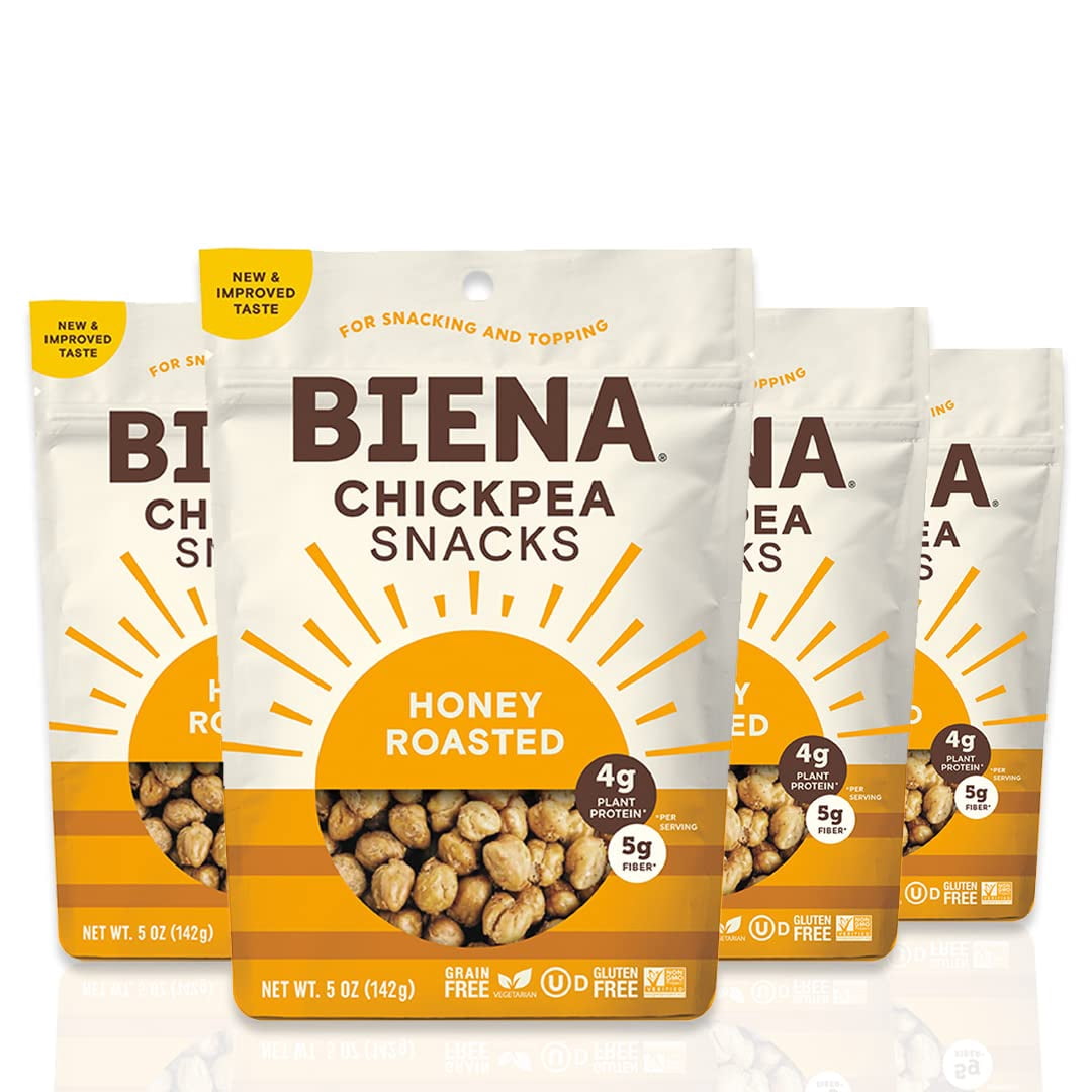 Biena Crispy Roasted Chickpea Snacks-Honey Roasted, High Protein High ...