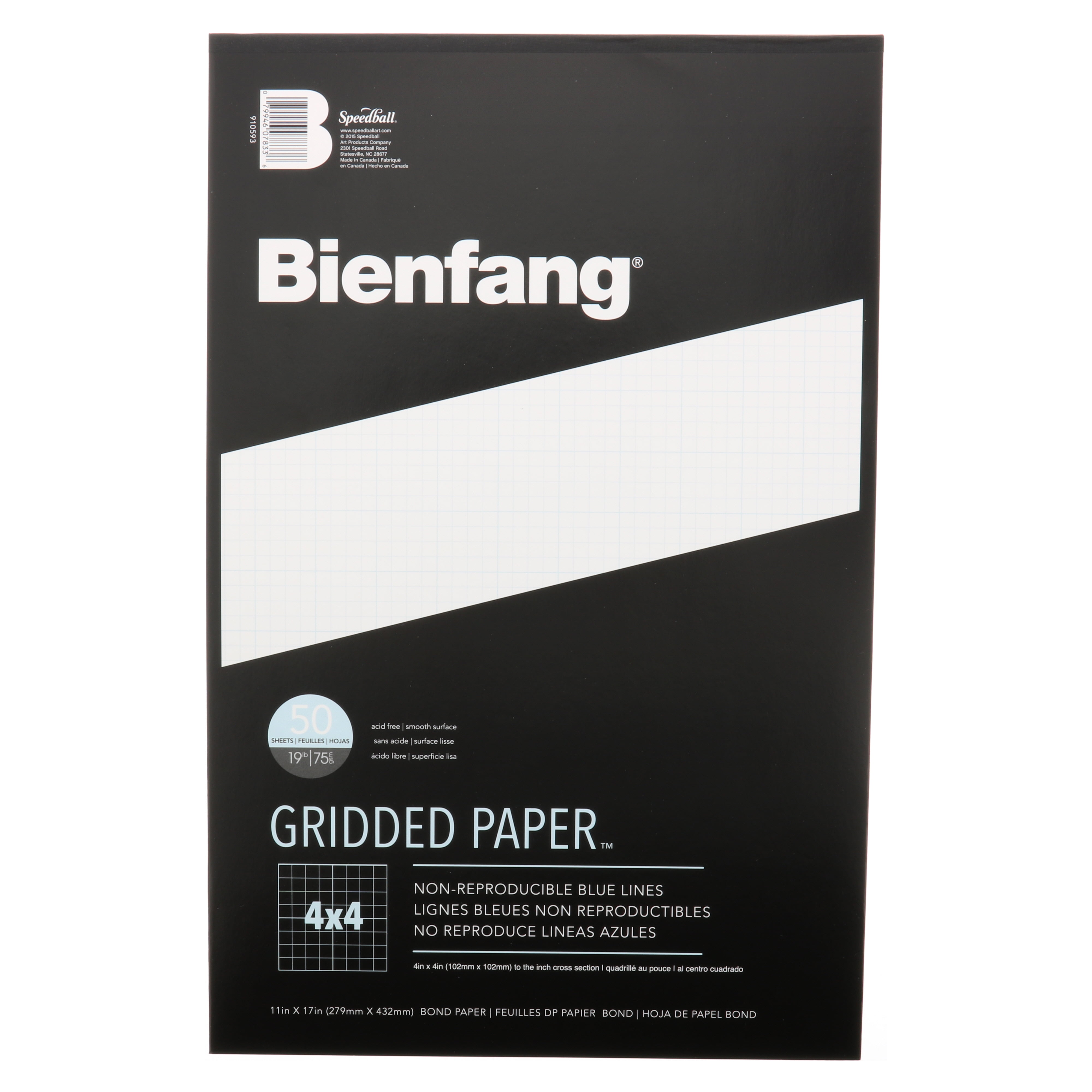 Bienfang Sketch Drawing Gridded Paper Pad - 4 x 4 Grid, 11" x 17", 50 ...
