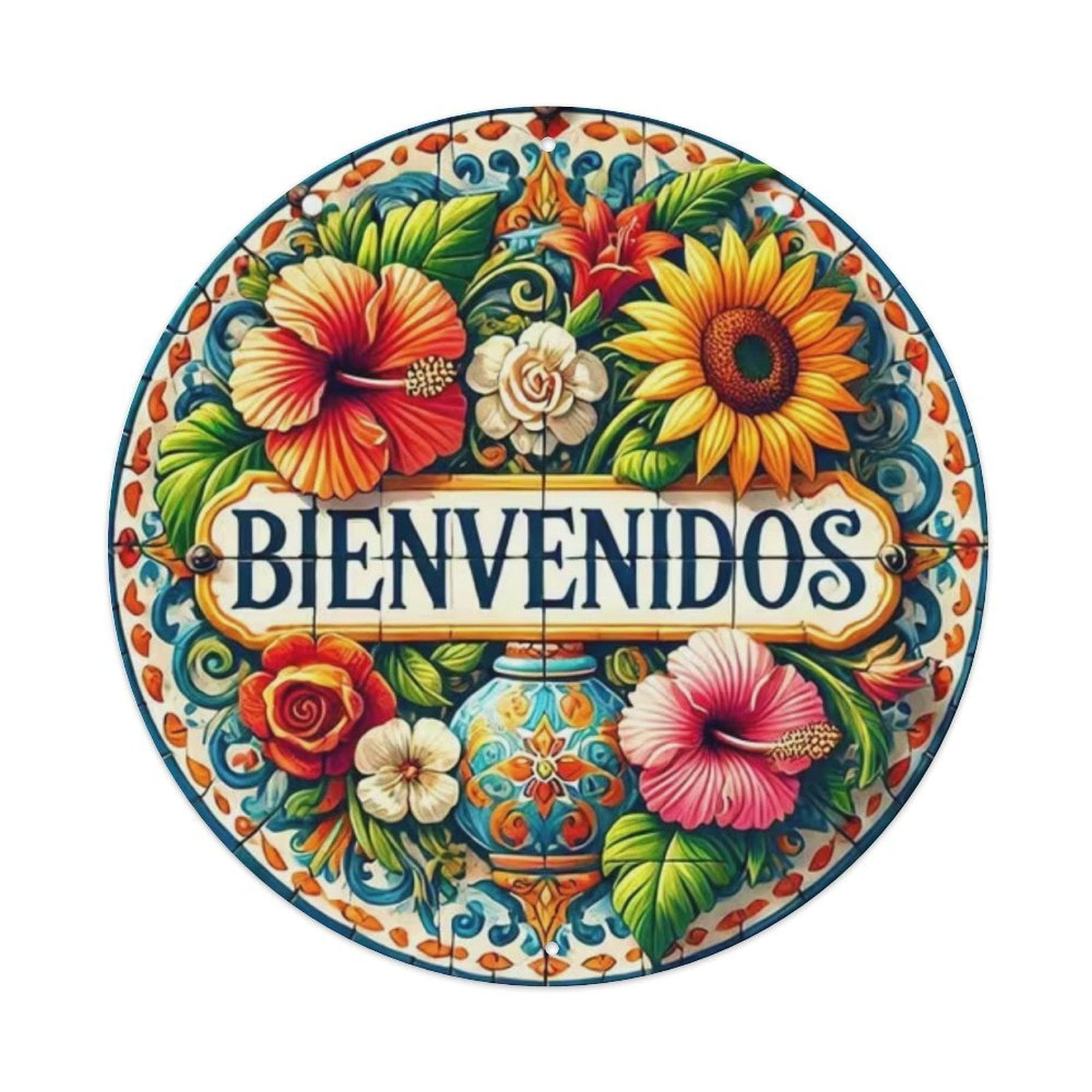 Bienvenidos Mexican Welcome Round Tin Sign Vintage Metal Poster Living ...