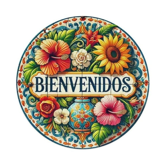 Bienvenidos Mexican Welcome Round Tin Sign Vintage Metal Poster Living ...