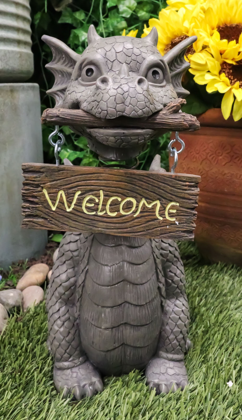 Bienvenidos Welcome Sign Dragon Garden Greeter Bobblehead Statue Faux ...
