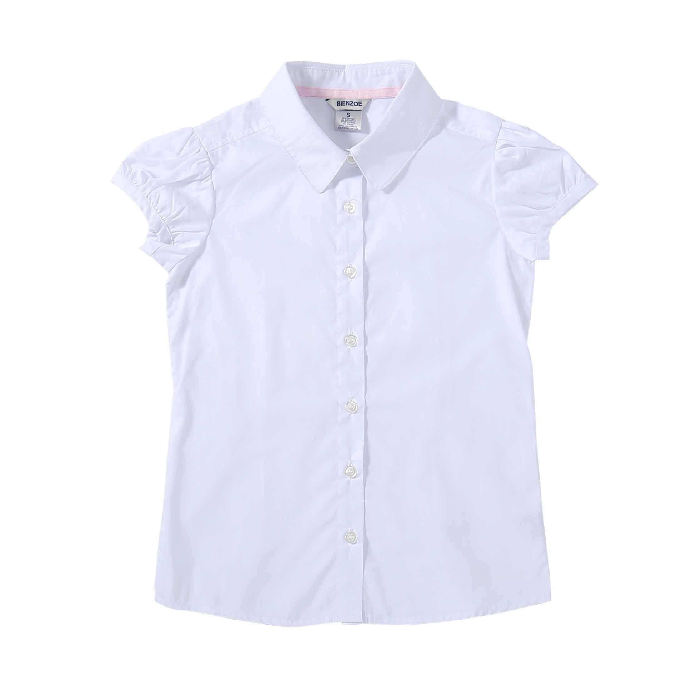 Bienzoe Big Girl's Short Puff Sleeve School Uniforms Cotton Blouse ...