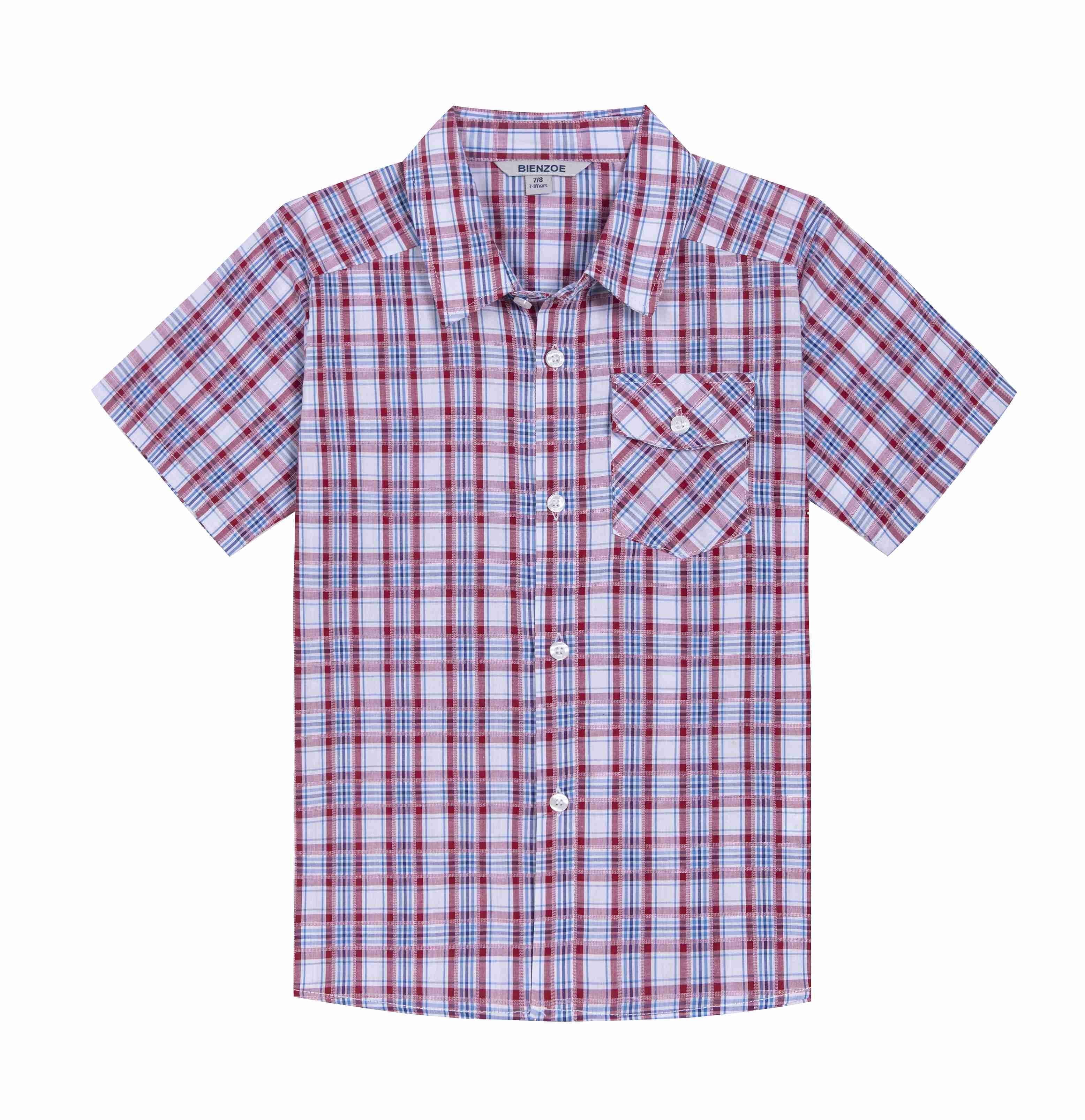 Bienzoe Boy's Cotton Plaid Button Down Short Sleeve Shirt Marine/Dark ...