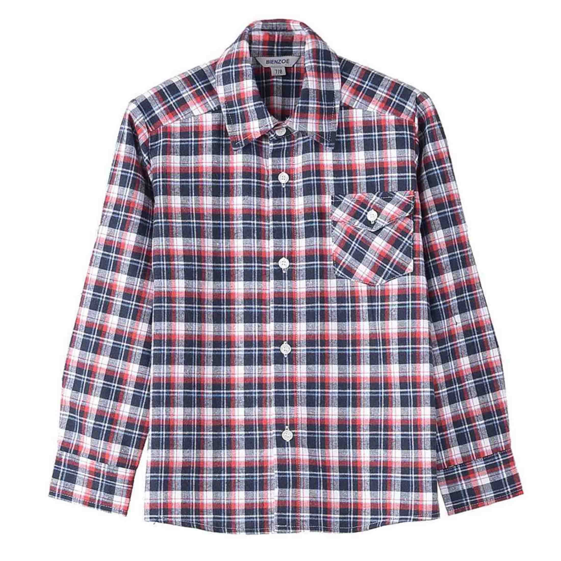 Bienzoe Boy's Flannel Button Down Long Sleeve Plaid Shirt Red 7/8 ...
