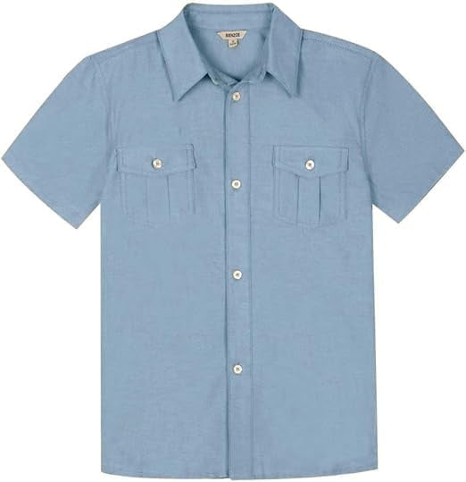 Bienzoe Boys Button Up Shirt: Short Sleeve Kids Dress Collared Shirts ...