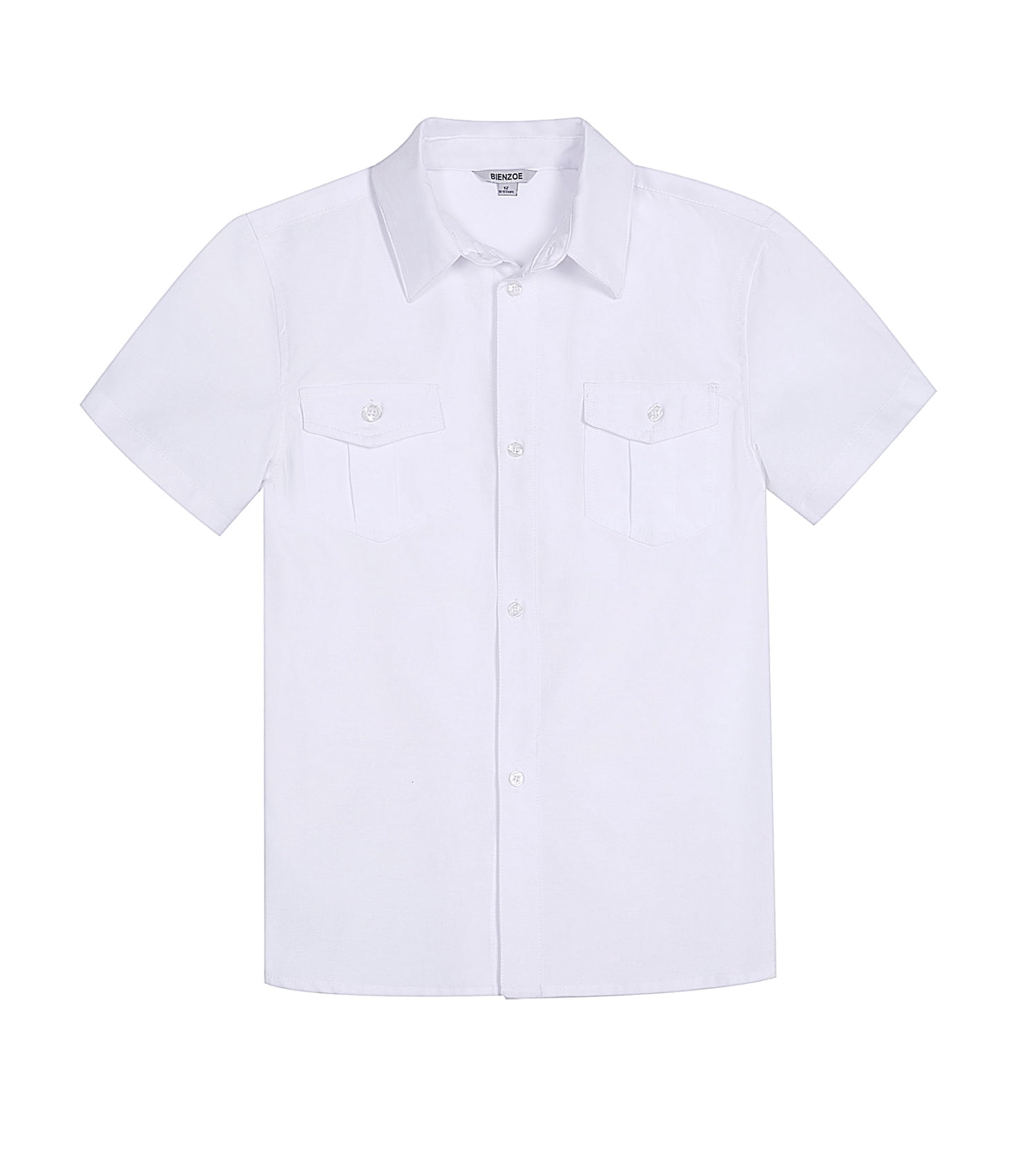Bienzoe Boys Button Up Shirt: Short Sleeve Kids Dress Collared Shirts ...
