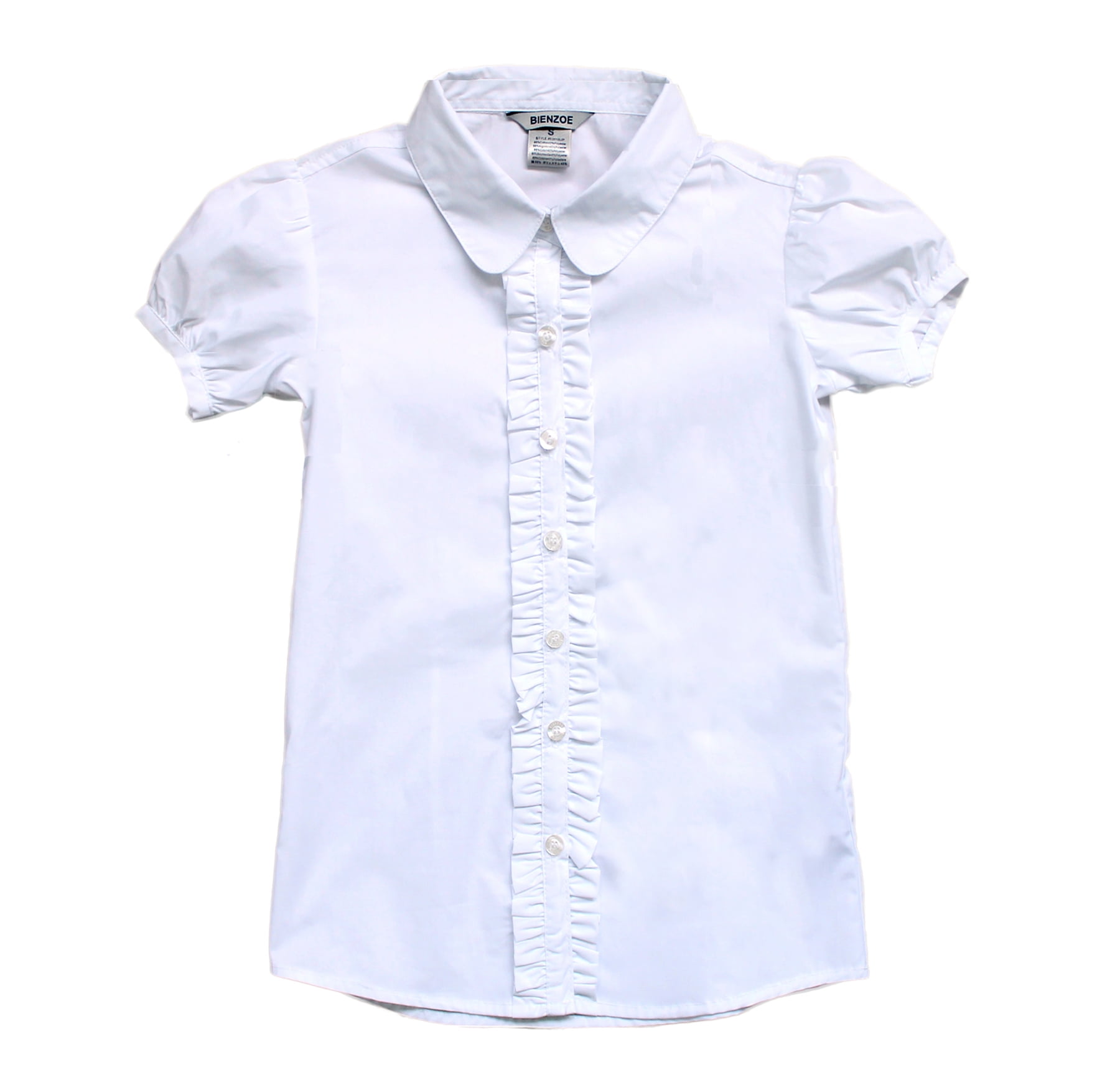 Bienzoe Girl's Short Sleeve White School Uniform Blouse, Button-Up ...