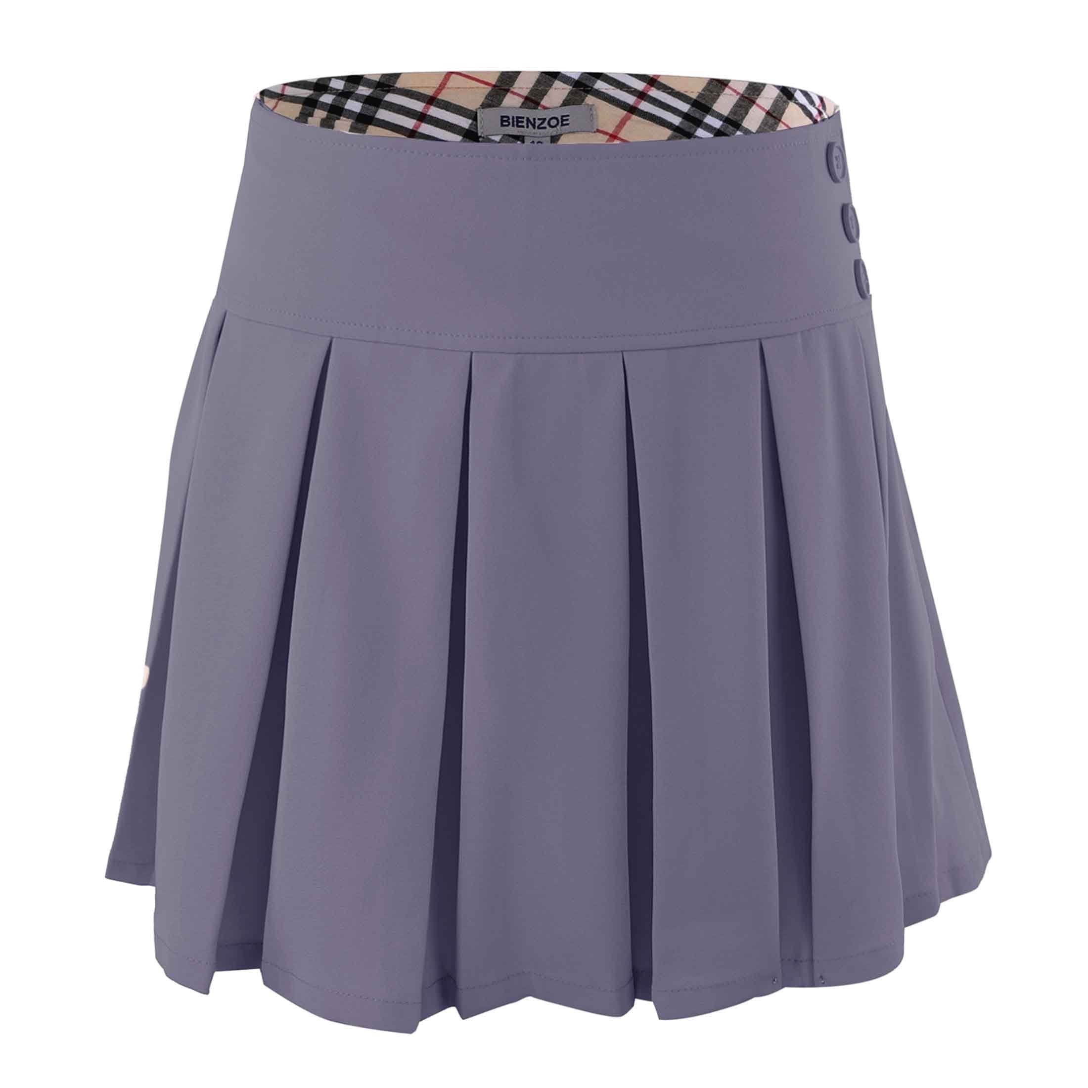Bienzoe Girl's Stretchy Pleated Adjust Waist School Uniforms Skirt Grey ...