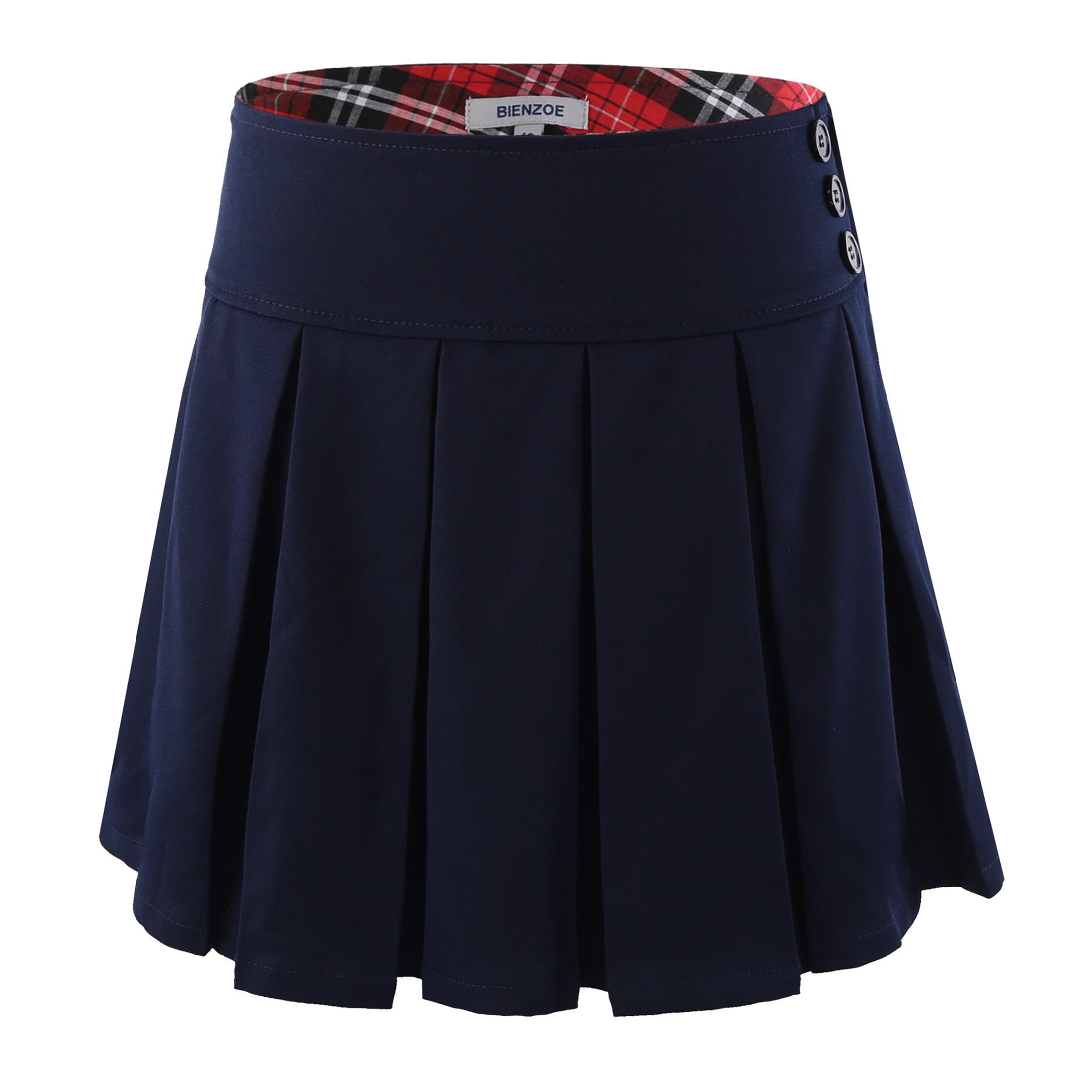 Bienzoe Girl s Stretchy Pleated Adjust Waist School Uniforms Skirt Navy