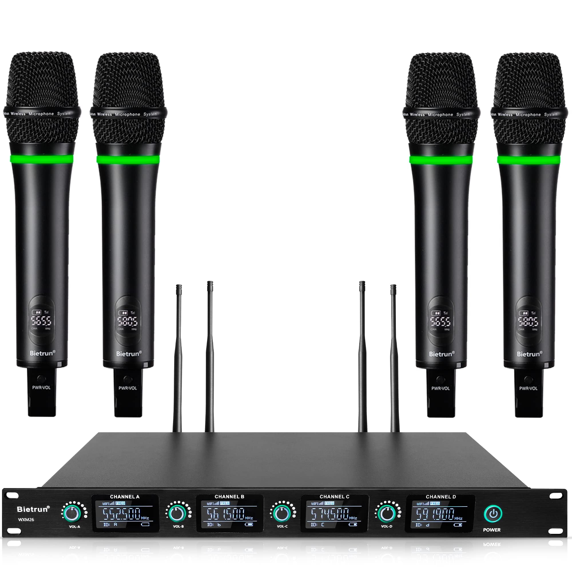 Bietrun 4-Channel Wireless Microphones System with 4 Rechargeable ...