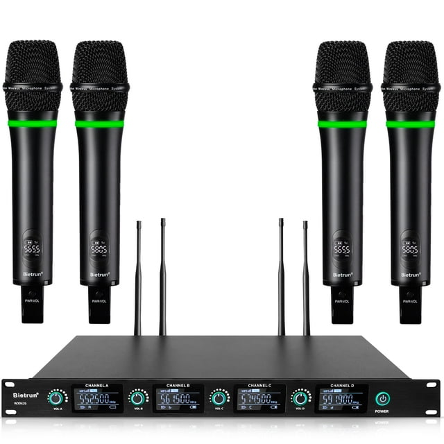 Bietrun 4-Channel Wireless Microphones System with 4 Rechargeable ...