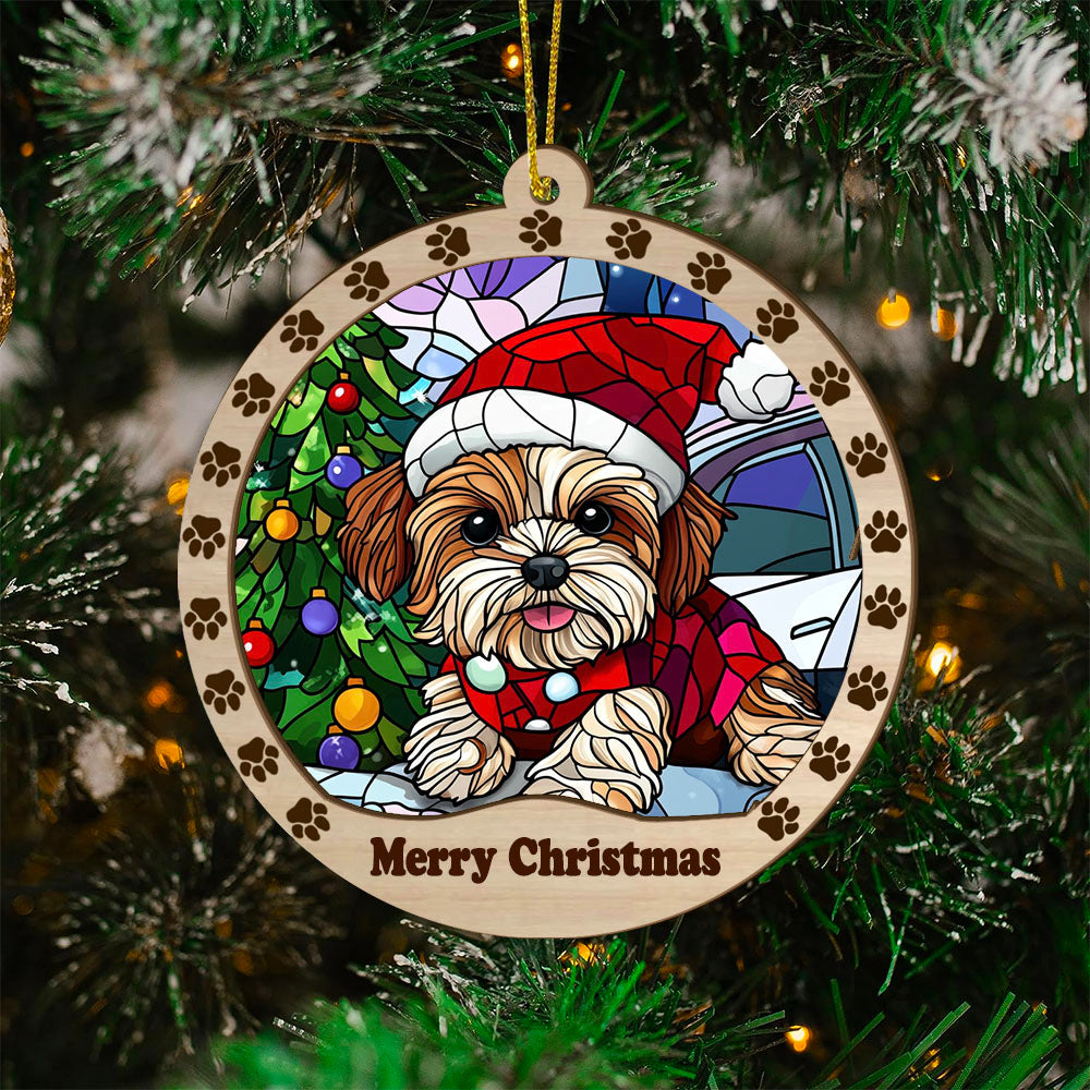 Biewer Terrier Christmas Dog Ornament, Biewer Terrier Dog Stained Glass ...