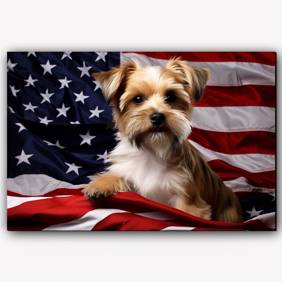 Biewer Terrier Dog with American Flag Canvas Wall Art Dog Pictures for Wall Decor Red White Blue ...