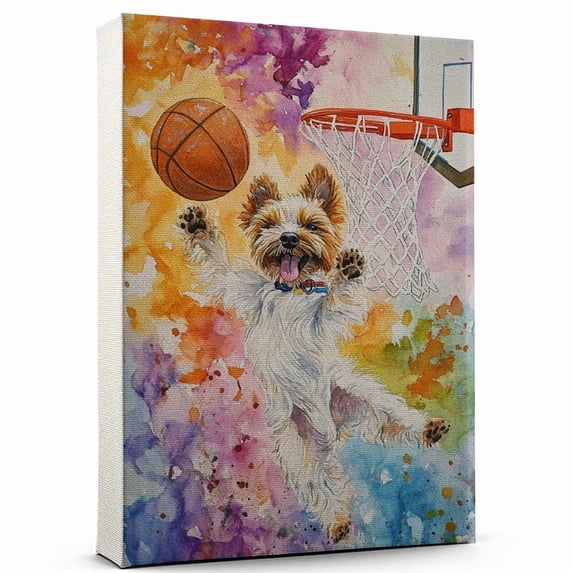 Biewer Terrier Dog Playing Basketball Wall Stretched Canvas Size 8x12 ...