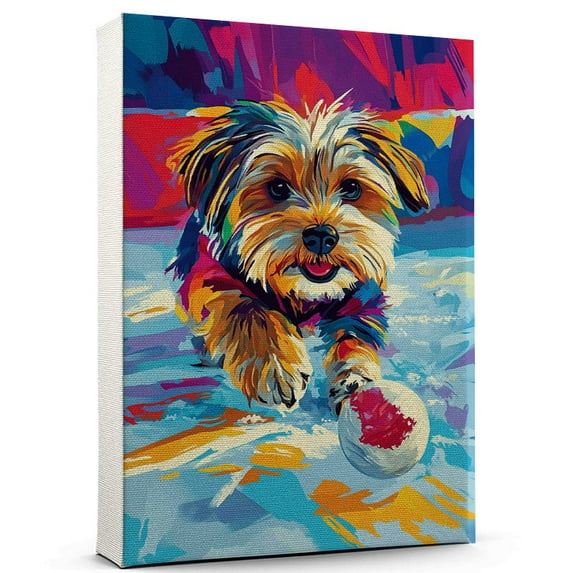 Biewer Terrier Dog Playing Ice Hockey Stretched Canvas Size 8x12 ...