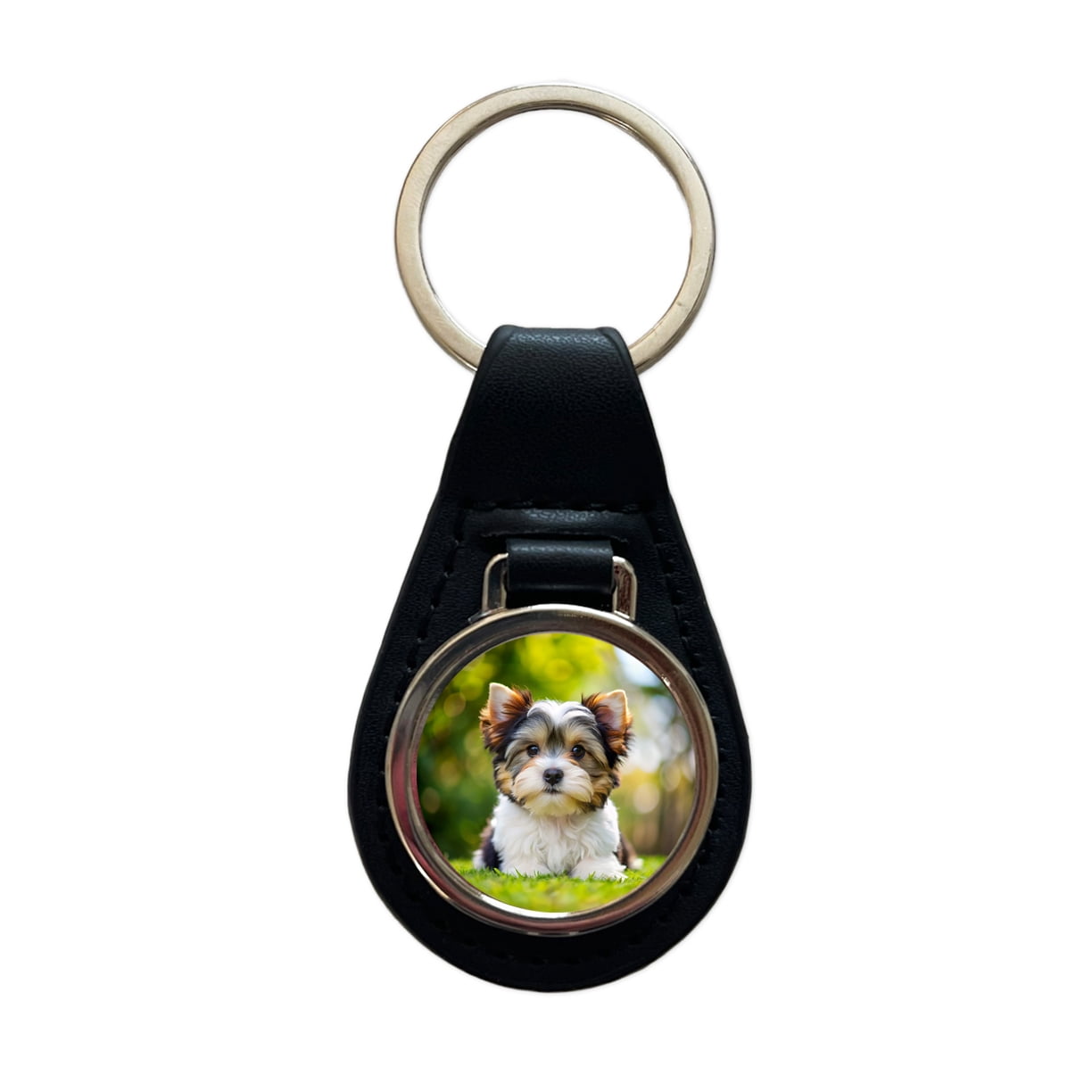 Biewer Terrier Dog Puppy Photo Metal Black Leather Keychain - Walmart.com