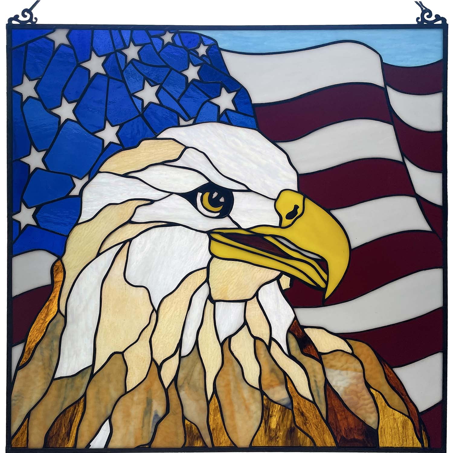 Bieye W10108 Bald Eagle with American Flag Tiffany-Style Stained Glass ...