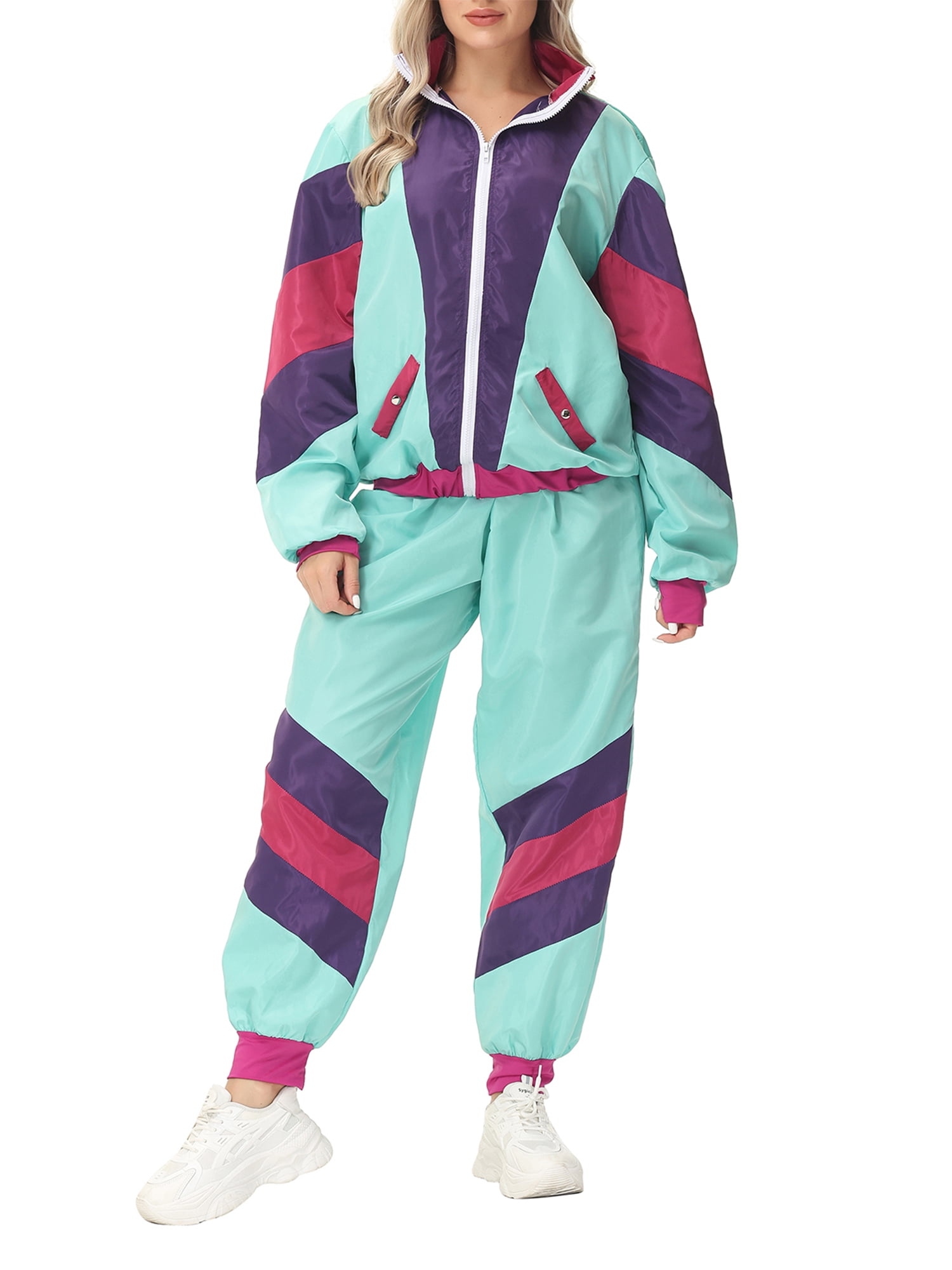 Biezeib 90s Hip Hop Costumes Outfits, Retro Tracksuit, Patchwork Zip-Up ...