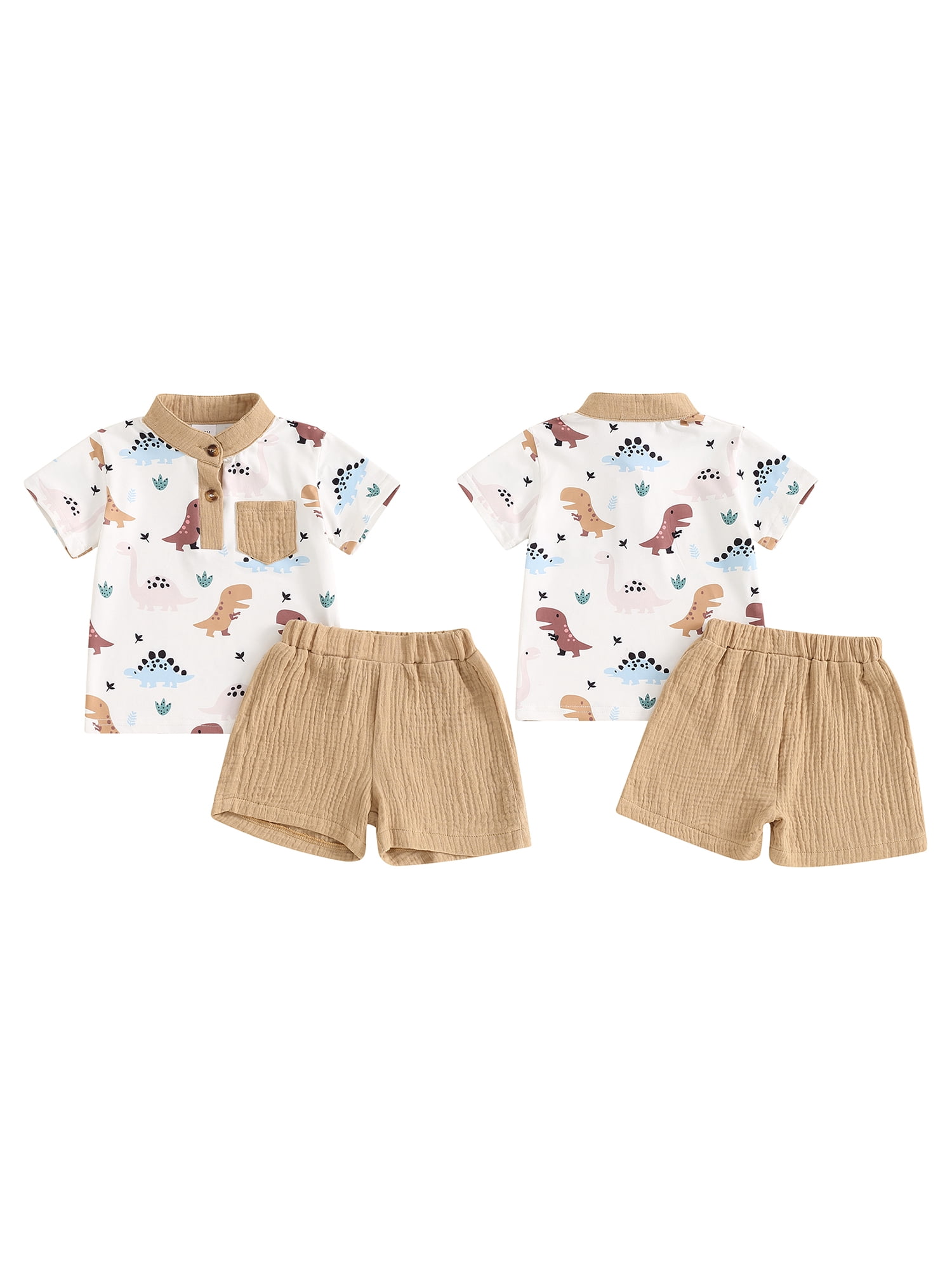 Biezeib Baby Boy Summer Outfits Short Sleeve Band Collar Dinosaur Print ...