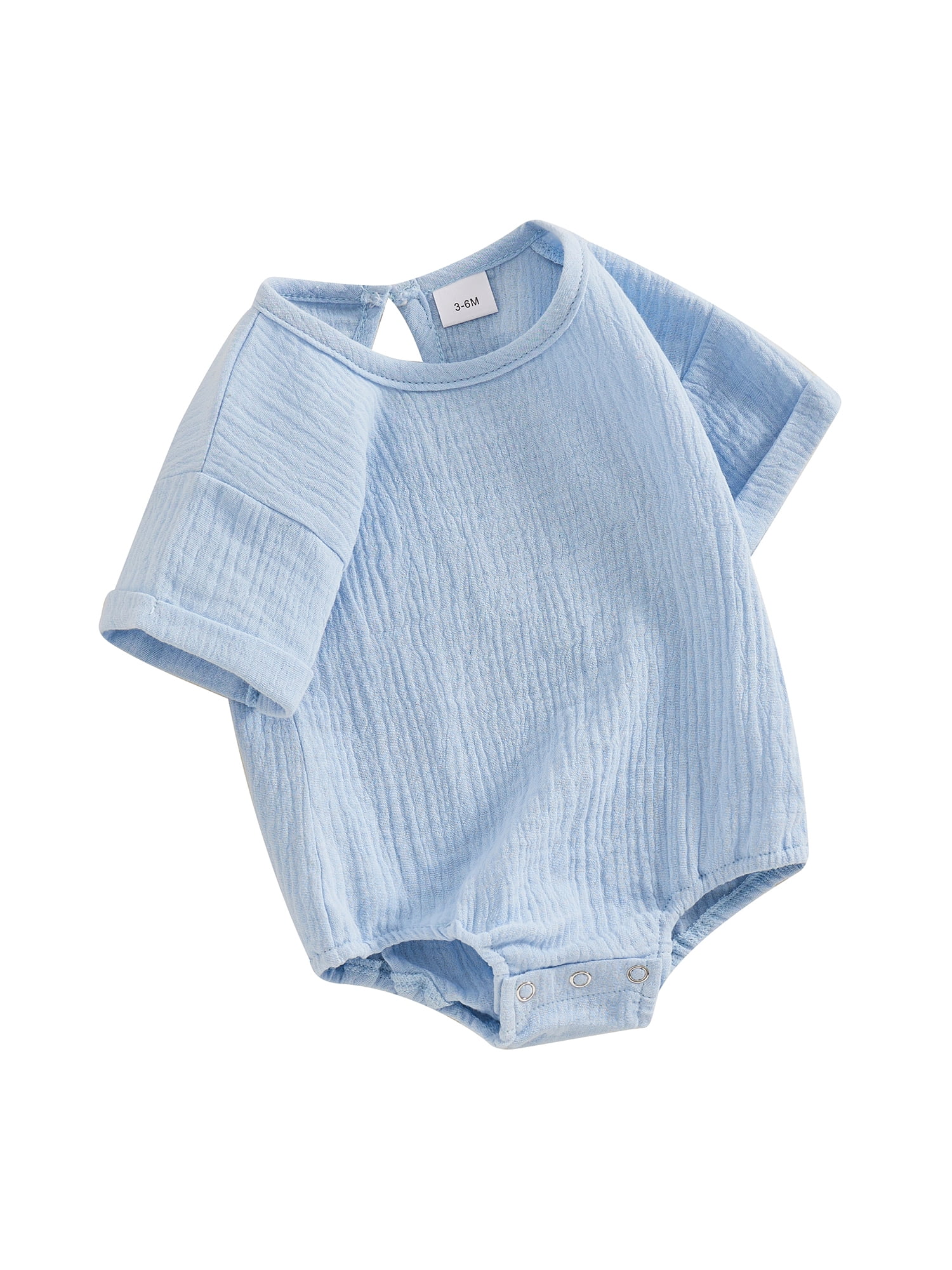 Biezeib Baby Bubble Romper Casual Rolled Up Short Sleeve Solid Color Bodysuit Infant Summer Tops ...