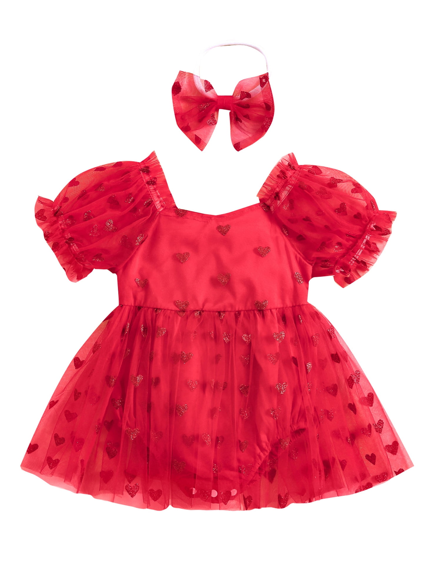 Biezeib Baby Girl 2 Piece Outfits Heart Print Short Sleeve Mesh Tulle ...