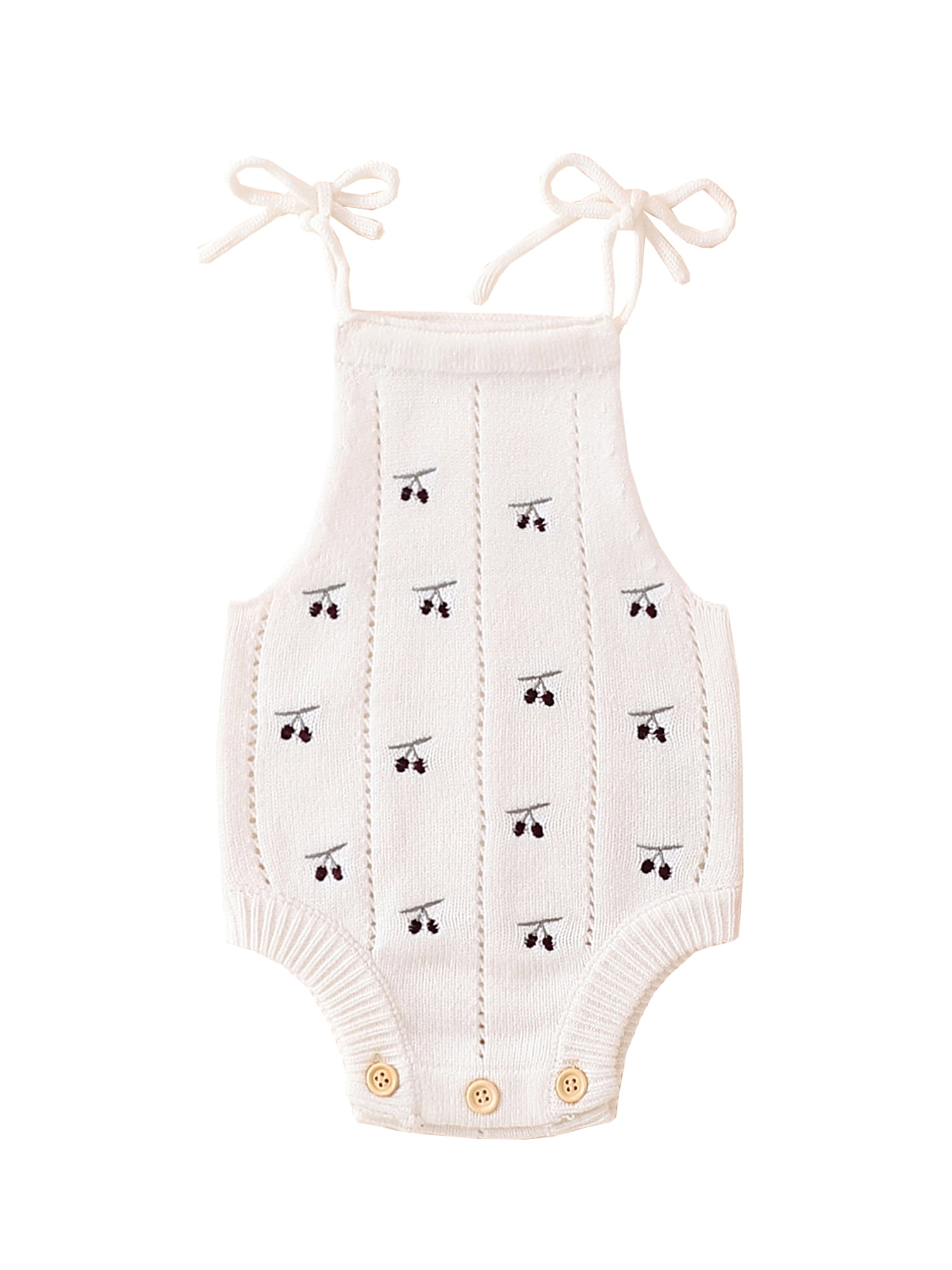 Biezeib Baby Girl Sweater Romper Cute Square Neck Tie Up Cherry ...