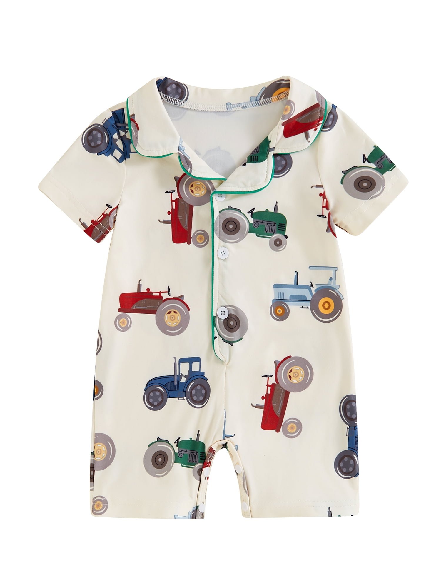 Biezeib Baby Rompers Pajamas Tractor/Flower Print Turn-Down Collar ...