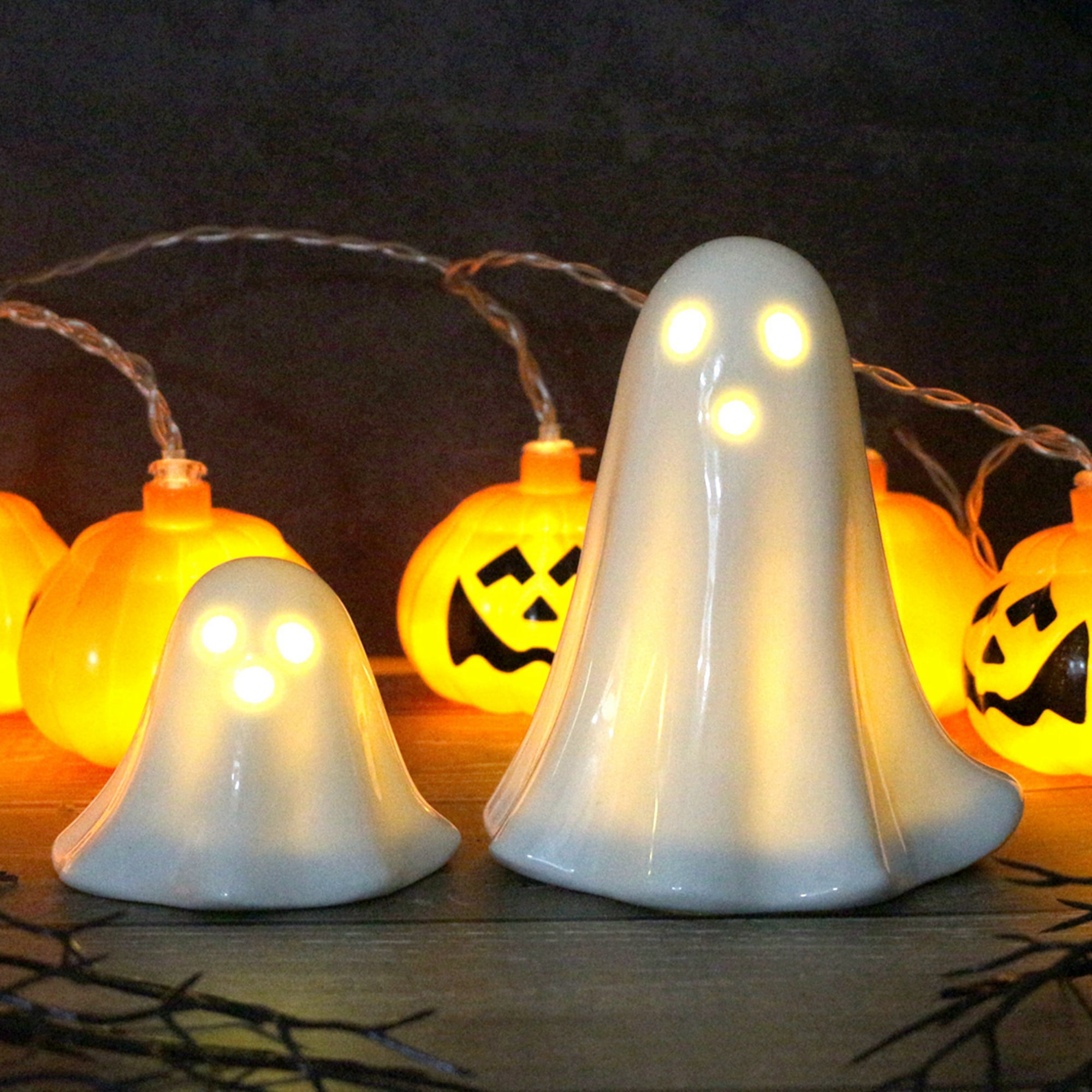 Biezeib Ceramic Ghost Halloween Decorations Light Up Ghost Figurine ...