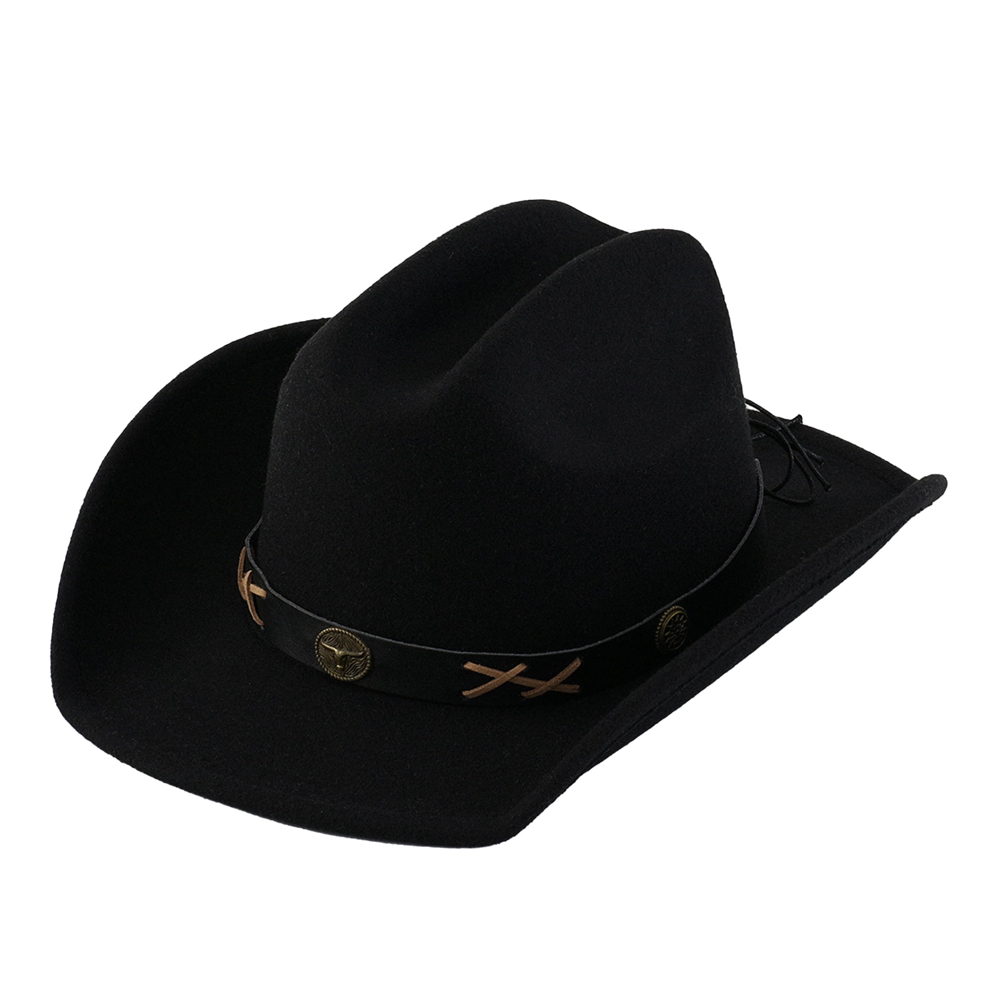 Biezeib Felt Cowgirl Hats with Copper Bull Scalp Braided Rope Western ...