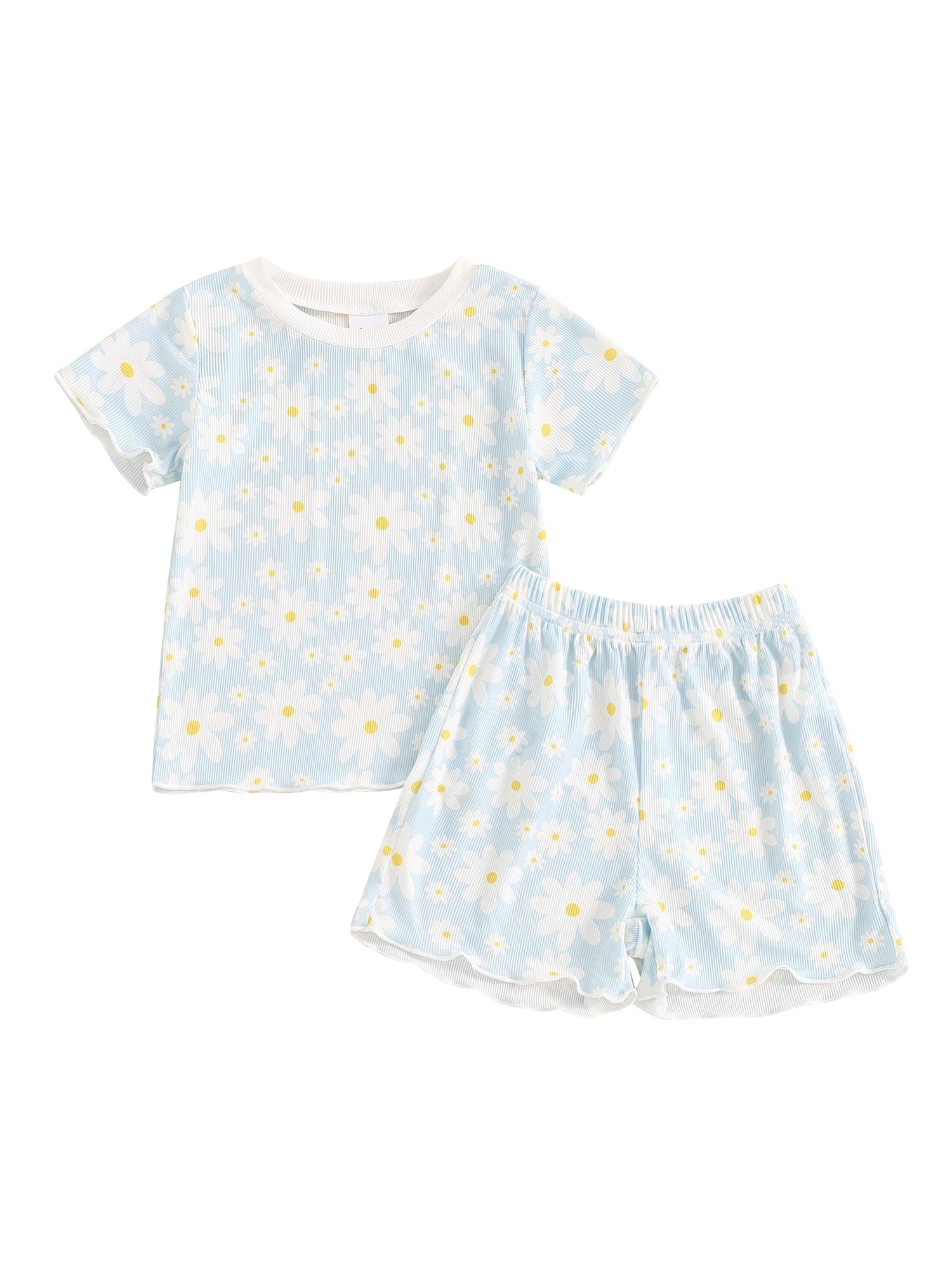 Biezeib Girls Summer 2PCS Shorts Sets Short Sleeve Crewneck Daisy Print ...