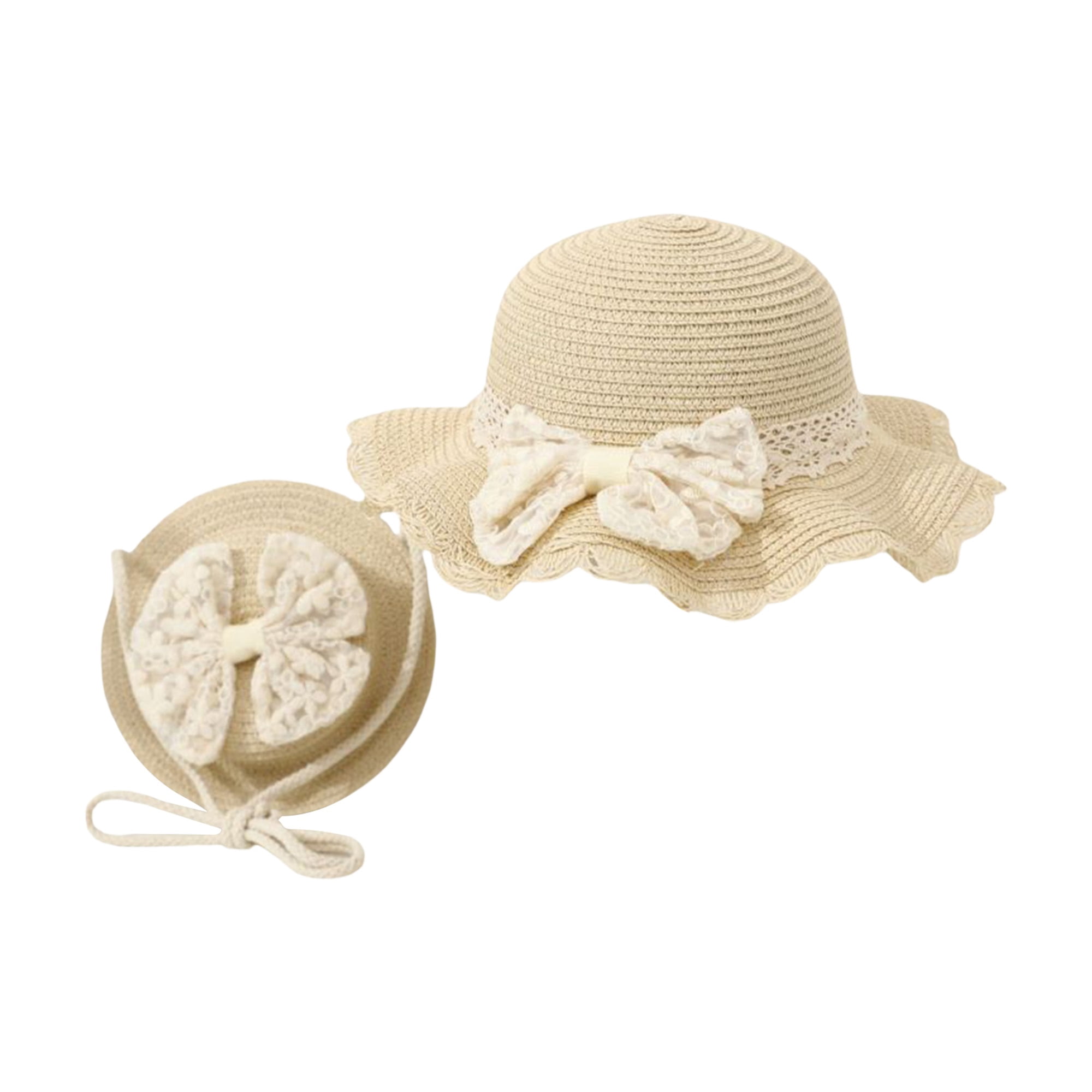 Biezeib Girls Sun Hat Set, Elegant Bow Lace Trim Wide Brim Hat with ...