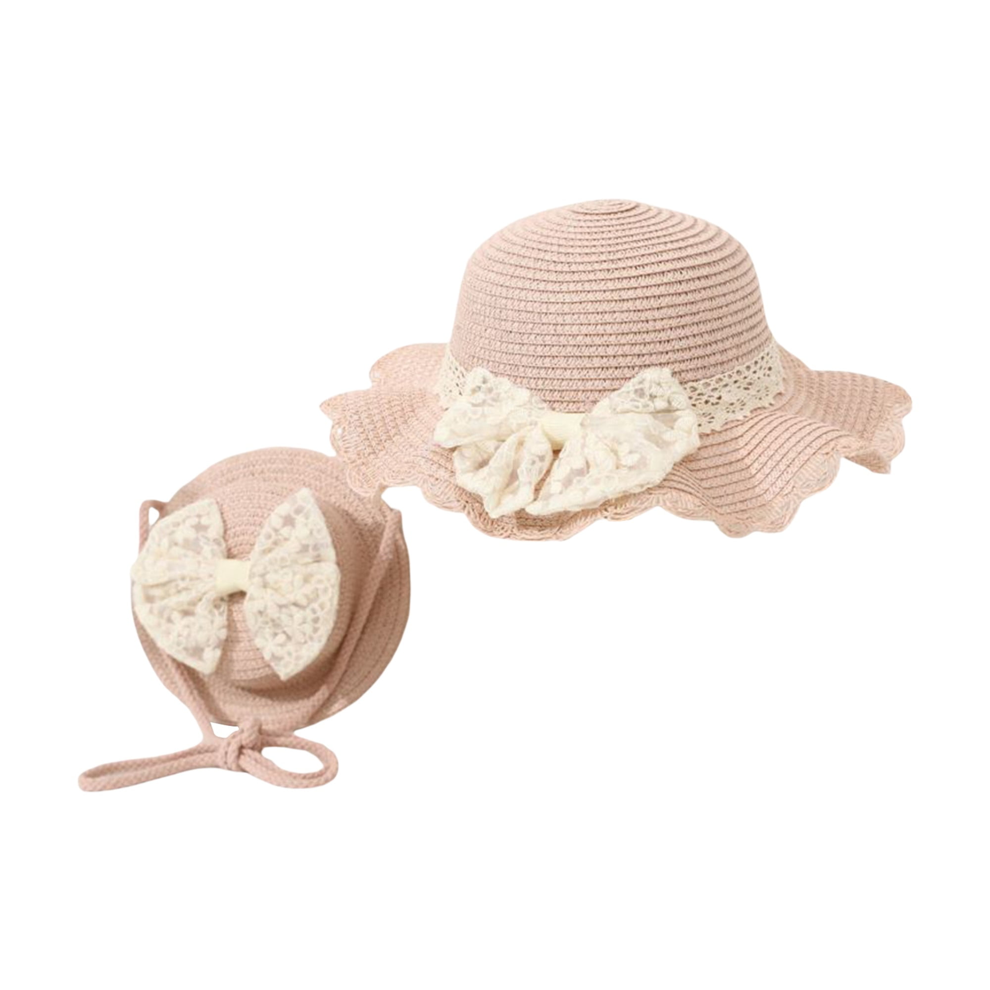 Biezeib Girls Sun Hat Set, Elegant Bow Lace Trim Wide Brim Hat with ...
