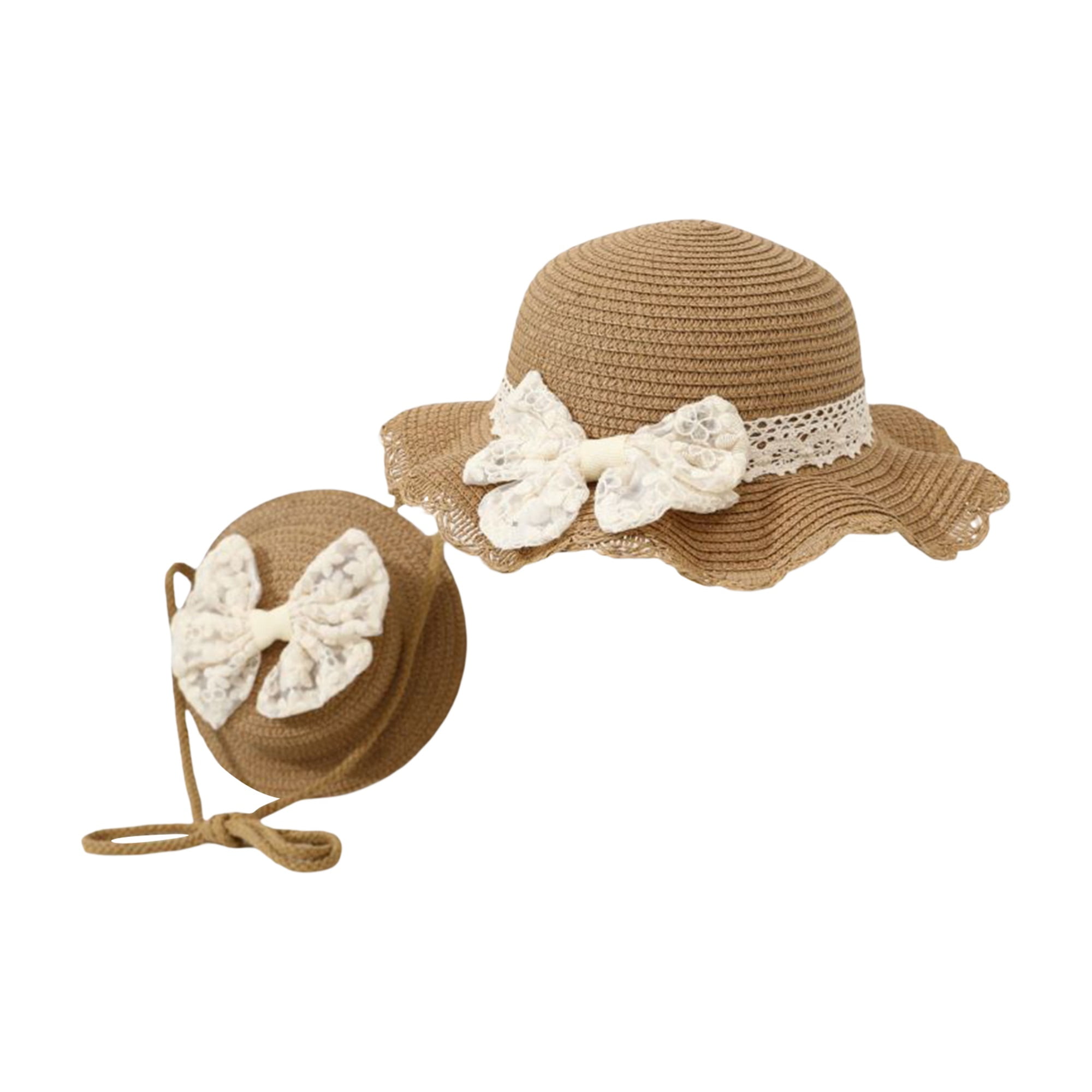 Biezeib Girls Sun Hat Set, Elegant Bow Lace Trim Wide Brim Hat with ...