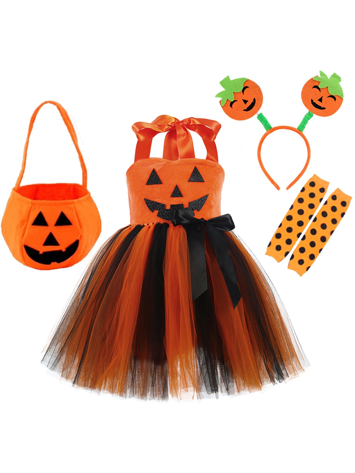 Biezeib Halloween Pumpkin Costume for Girls Cute Halter Tulle Dress ...